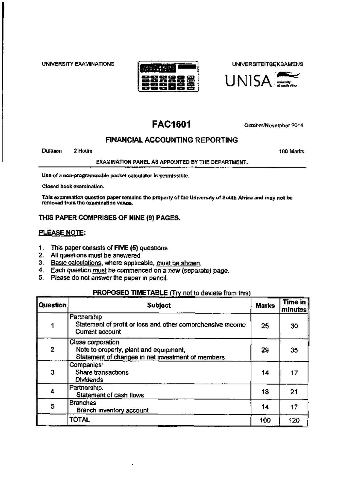 FAC1601 2014 10 E 1exam - FAC1601 - Studocu