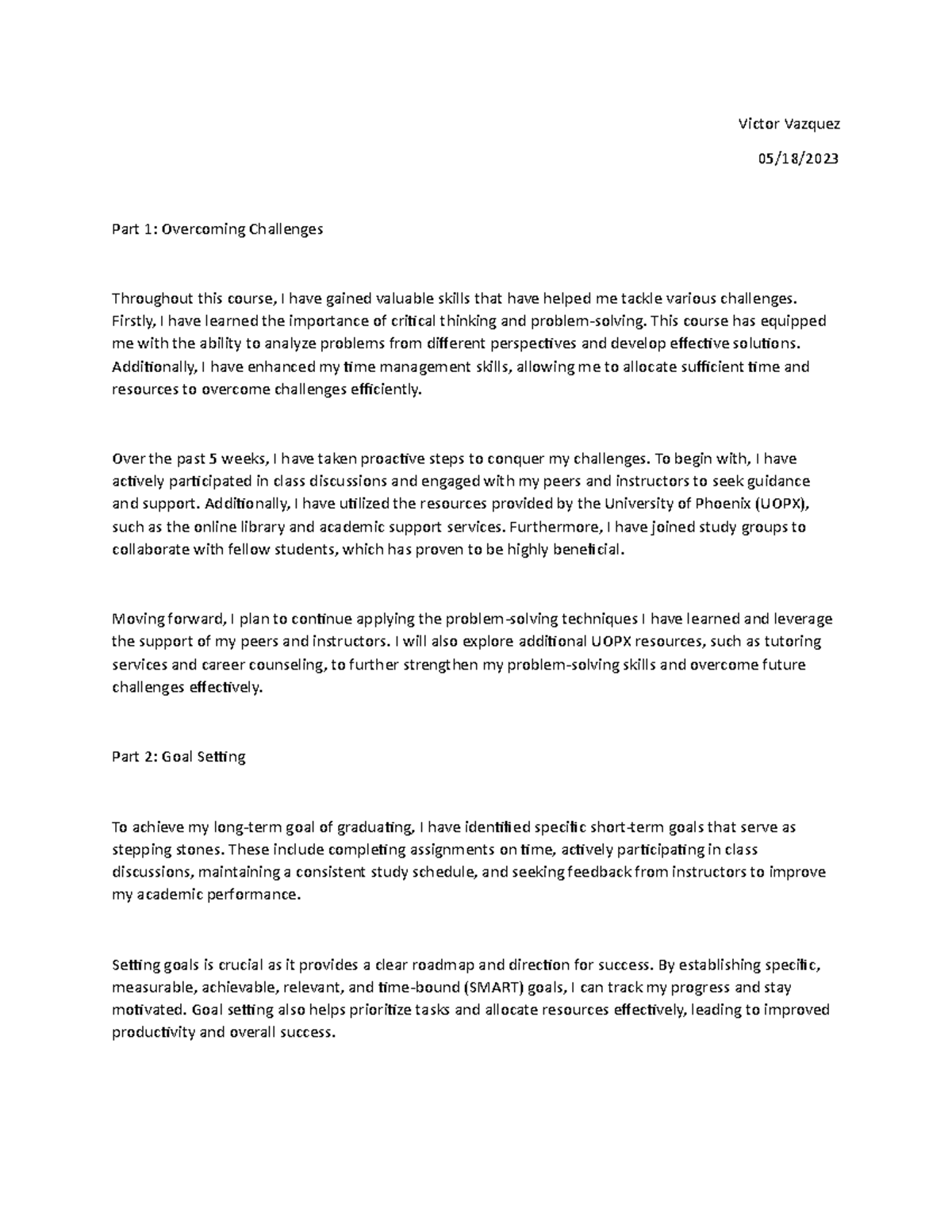 Final Exam / Essay - Victor Vazquez 05/18/ Part 1: Overcoming ...