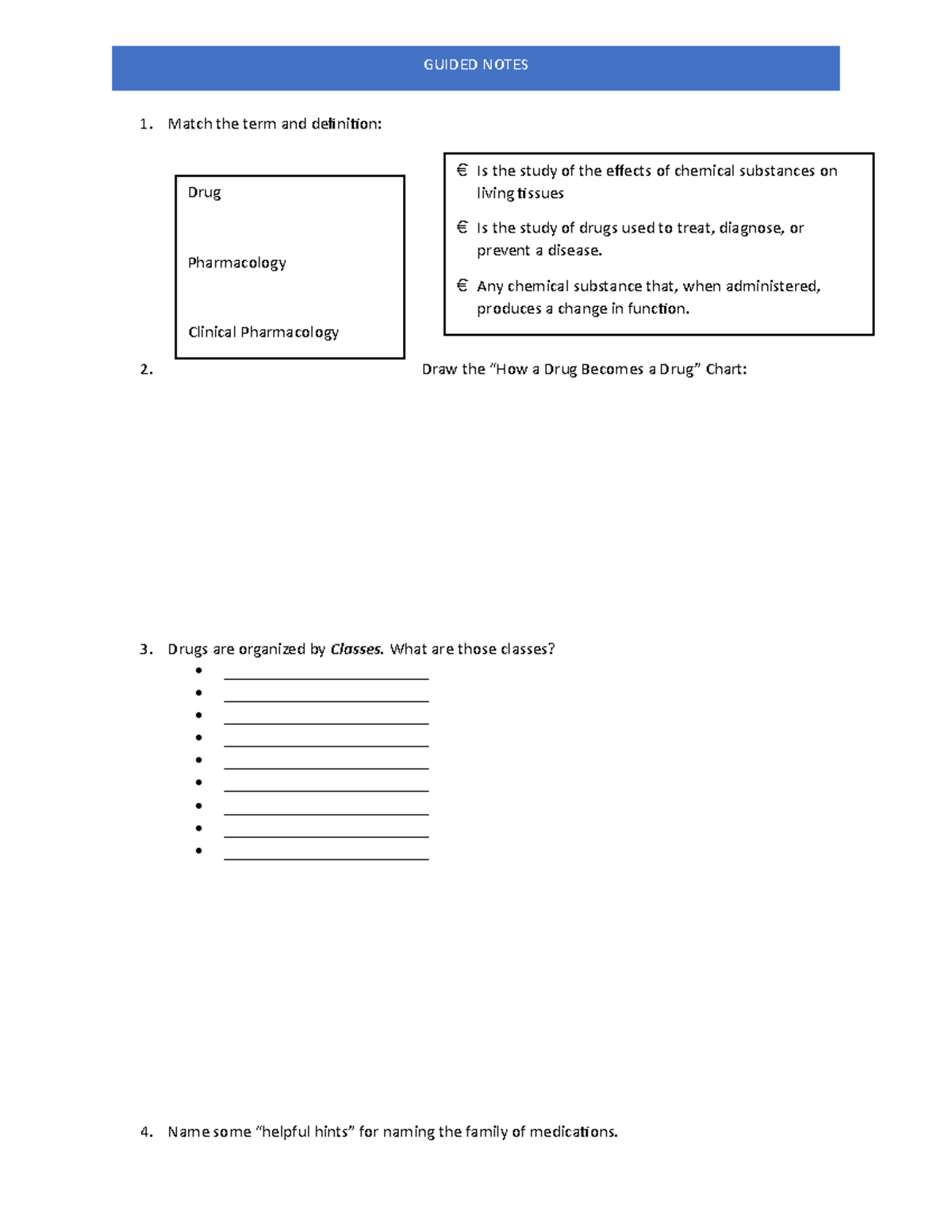 Pharmacodynamics Guided Notes - Match the term and definition: Draw the ...