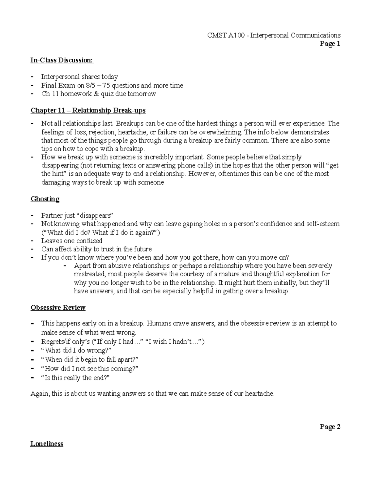 CMST A100 - Notes - 8221 - CMST A100 - Interpersonal Communications ...