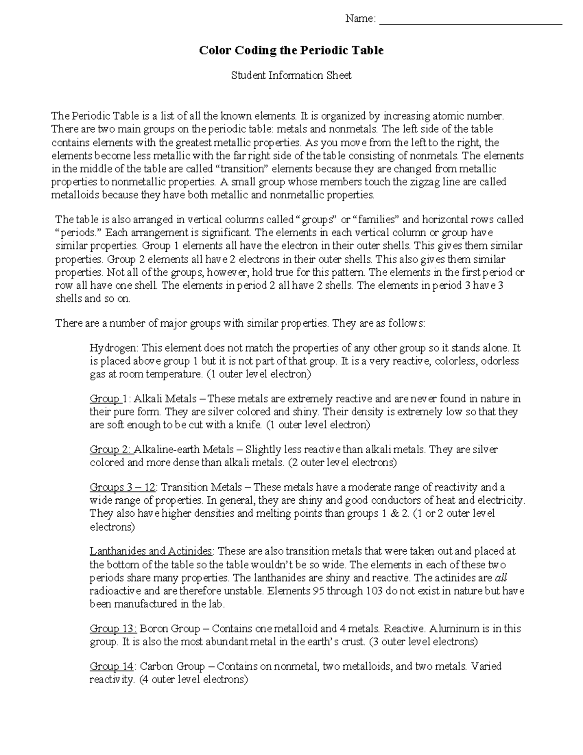 Color coding the periodic table blm answer key - Color Coding the ...
