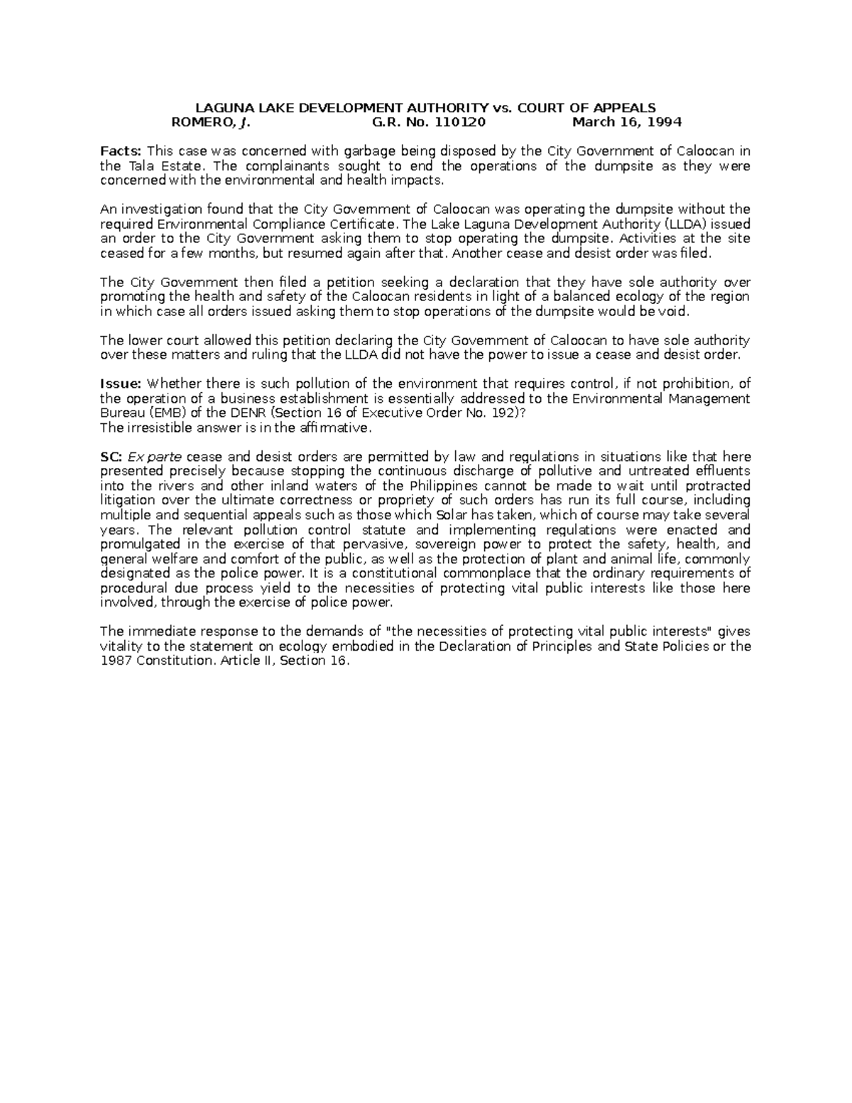 Laguna LAKE Development Authority vs. Court OF Appeals - LAGUNA LAKE ...