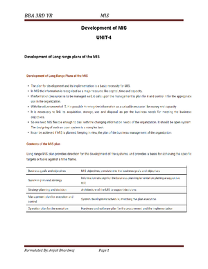 MIS Notes Unit 4 - MIS - UNIT 4 DEVELOPMENT OF MIS Development of Long ...