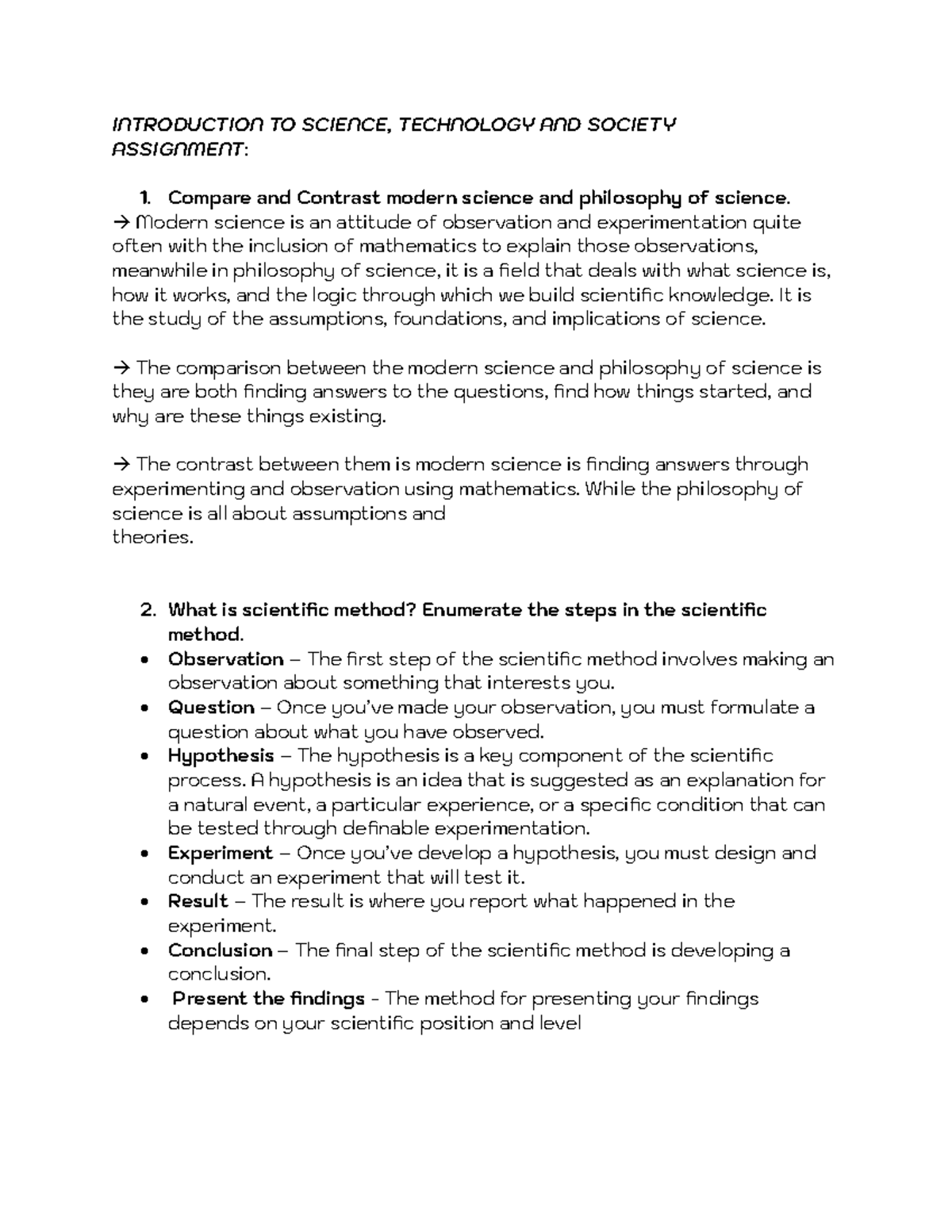 STS Assignment - THEORY - INTRODUCTION TO SCIENCE, TECHNOLOGY AND SOCIETY ASSIGNMENT: Compare ...