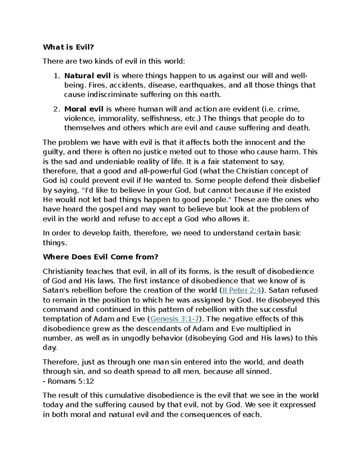 What is Evil - lecture notes - What is Evil? There are two kinds of ...