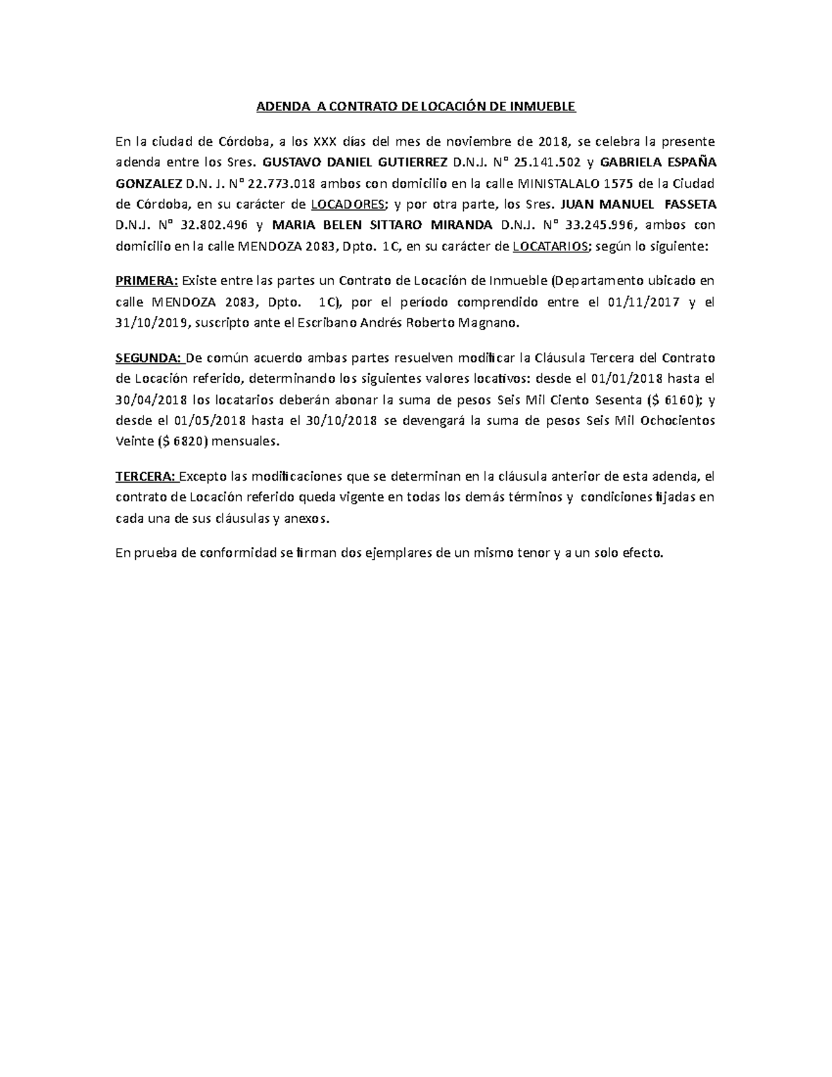 Modelo De Adenda A Contrato De Arrendamiento Image To U
