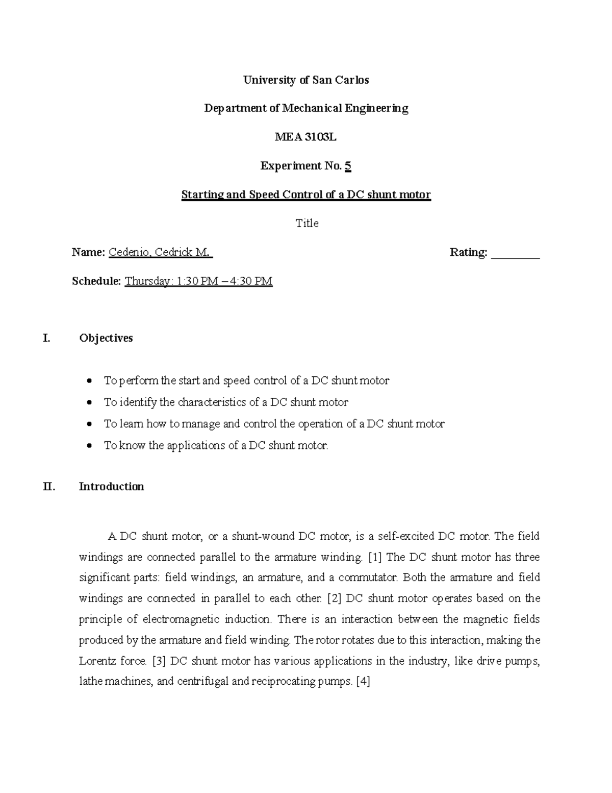 EXP 5 - University of San Carlos Department of Mechanical Engineering MEA 3103L Experiment No. 5 ...