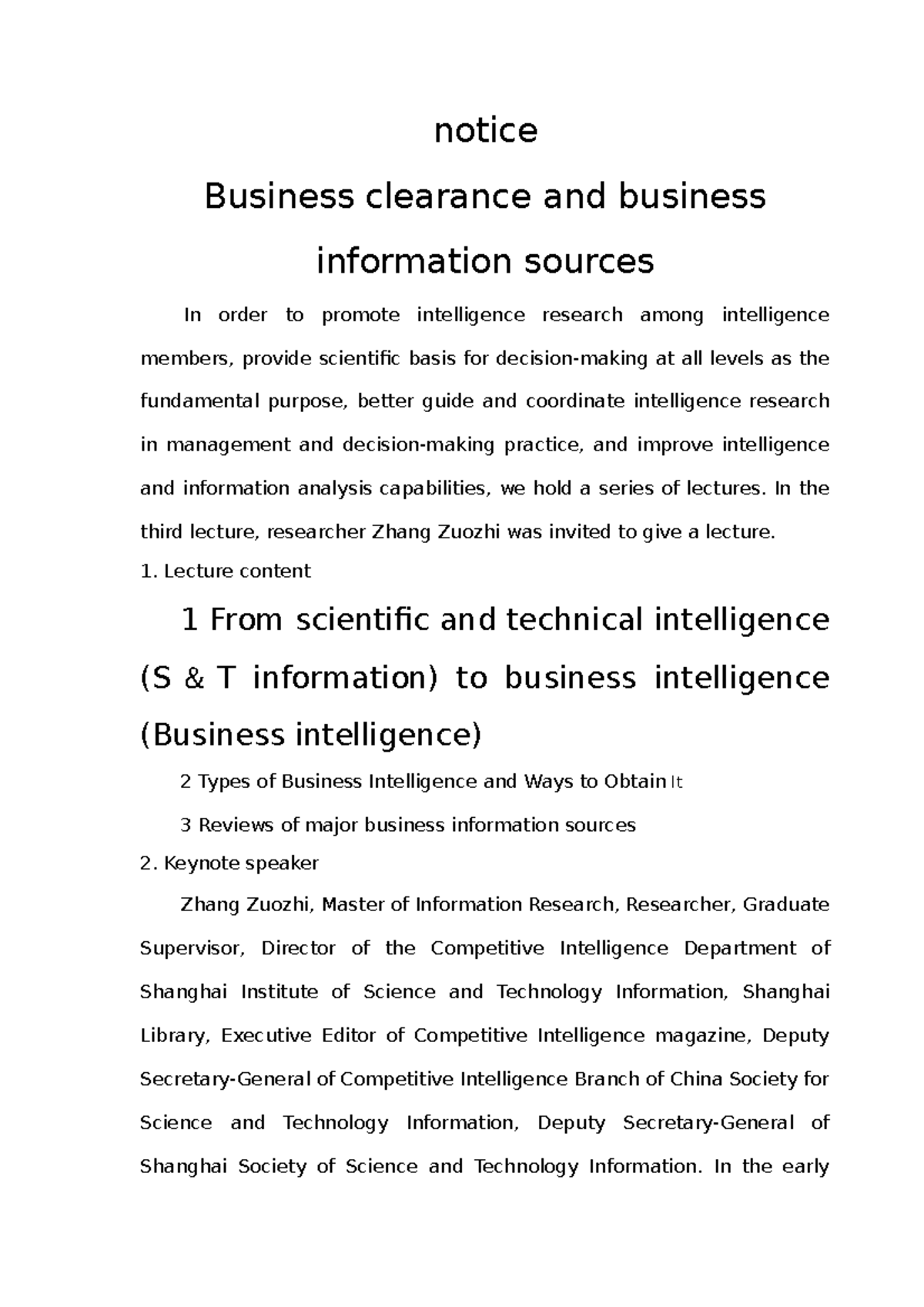 Business clearance and business information sources - notice Business ...