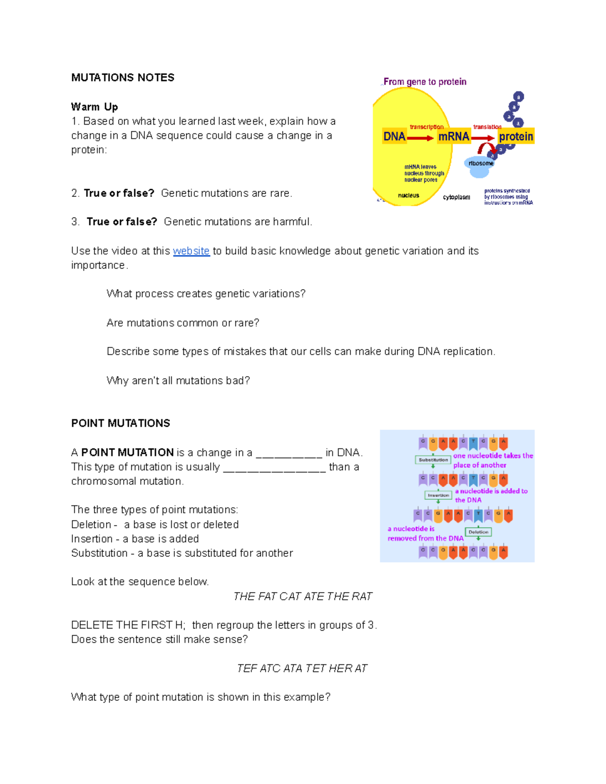 Dayris Lima Valencia - BB 21 Mutations Notes - MUTATIONS NOTES Warm Up ...