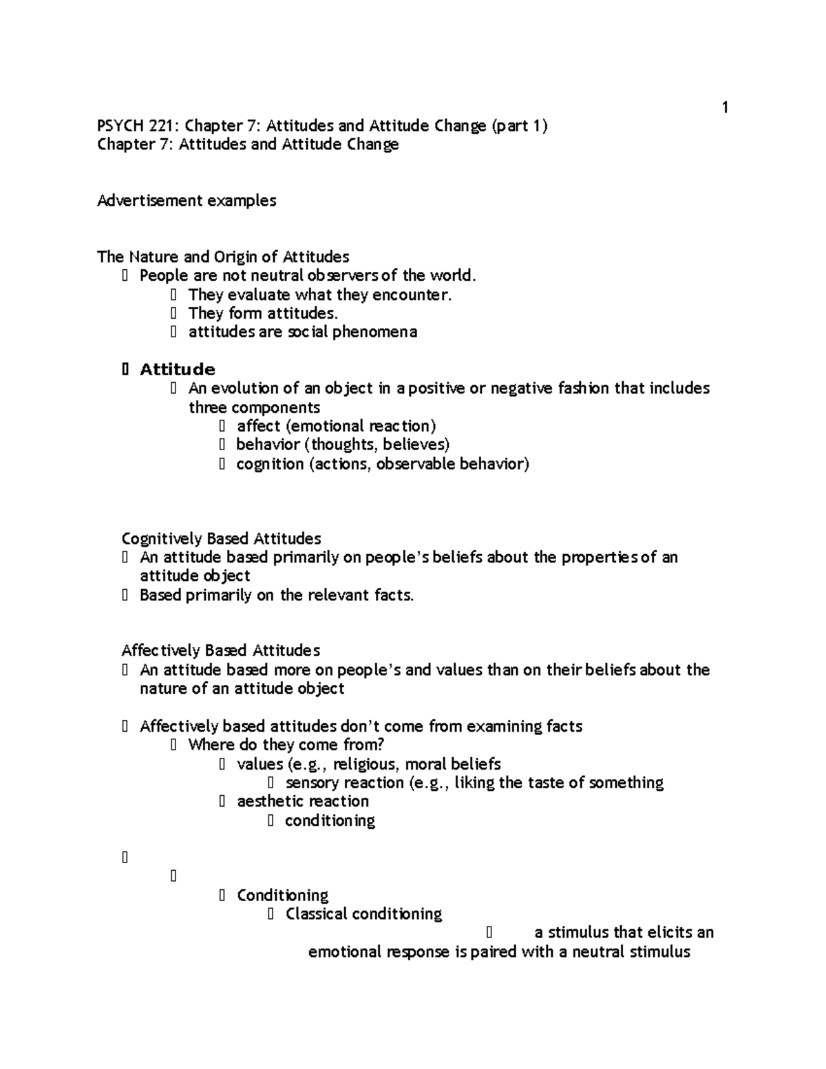 Chapter 7 part 1 - PSYCH 221: Chapter 7: Attitudes and Attitude Change ...