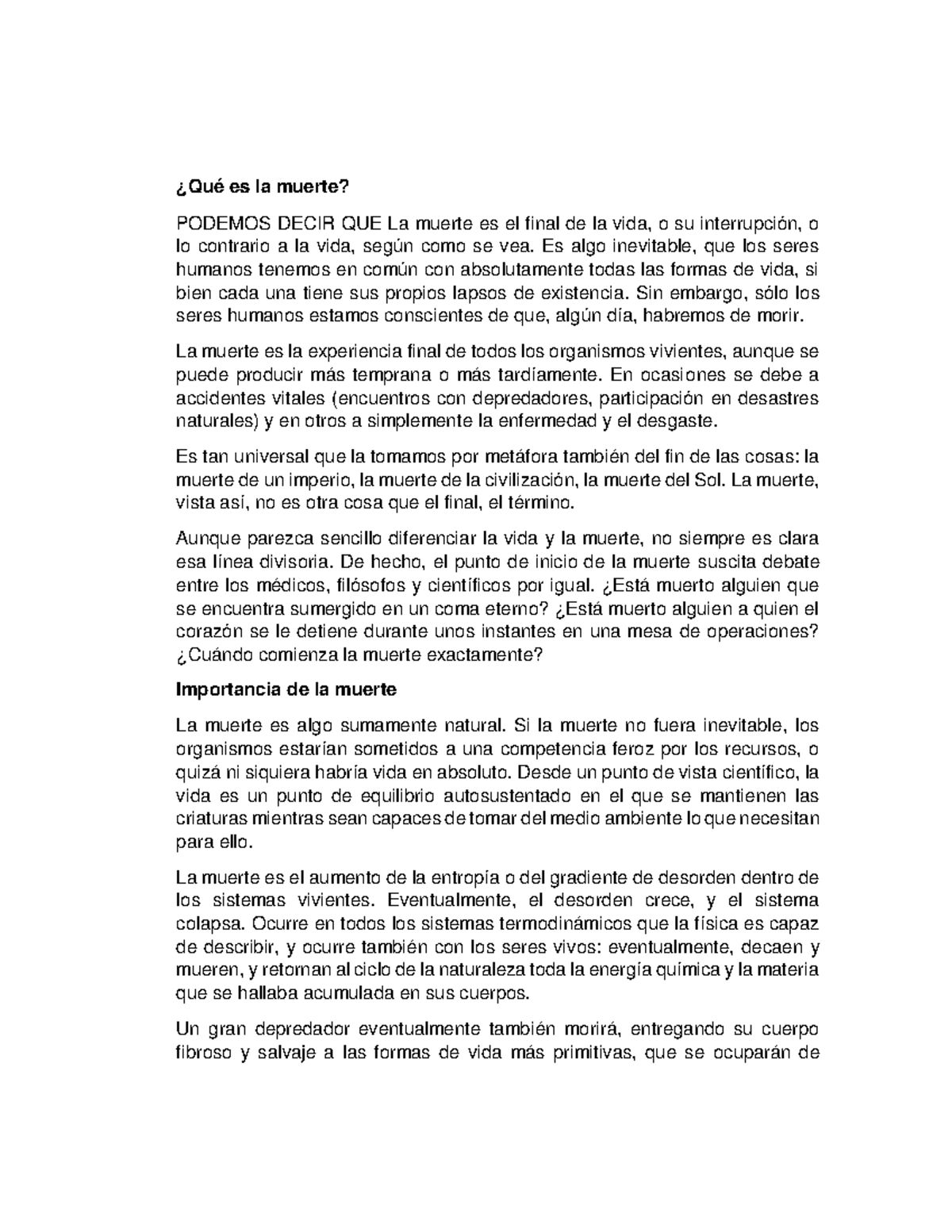 Exposicion DE LA Muertes - ¿Qué es la muerte? PODEMOS DECIR QUE La ...