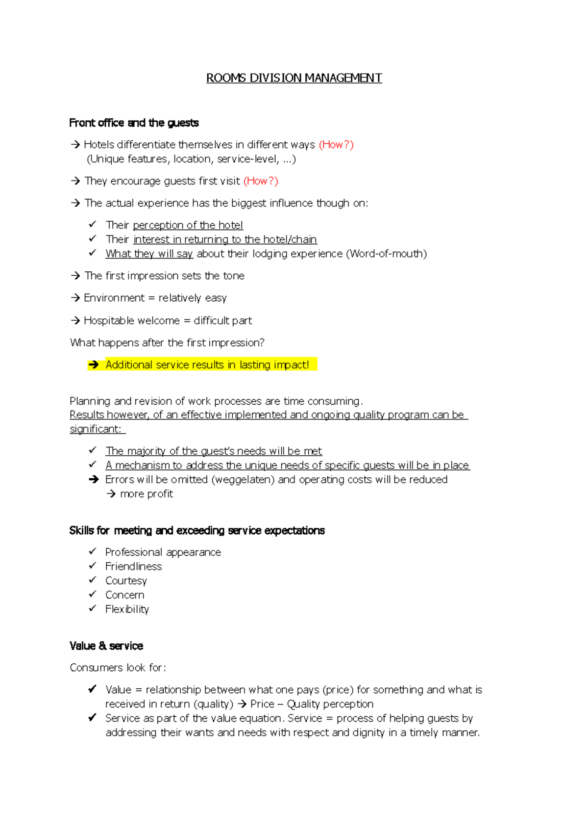 Rooms Division Management - ROOMS DIVISION MANAGEMENT Front office and ...