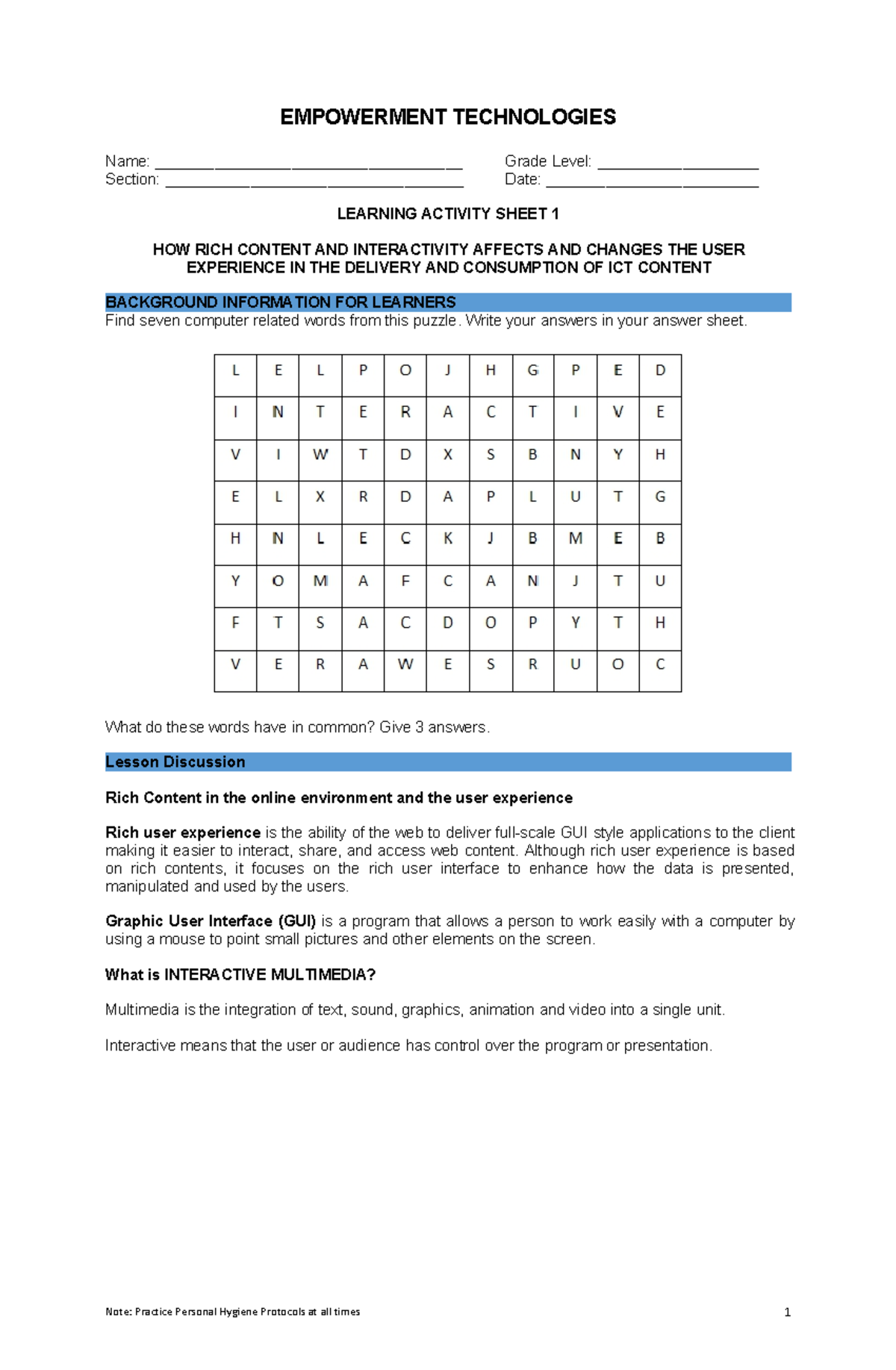 Empowerment Technology LAS Q2 - EMPOWERMENT TECHNOLOGIES Name ...