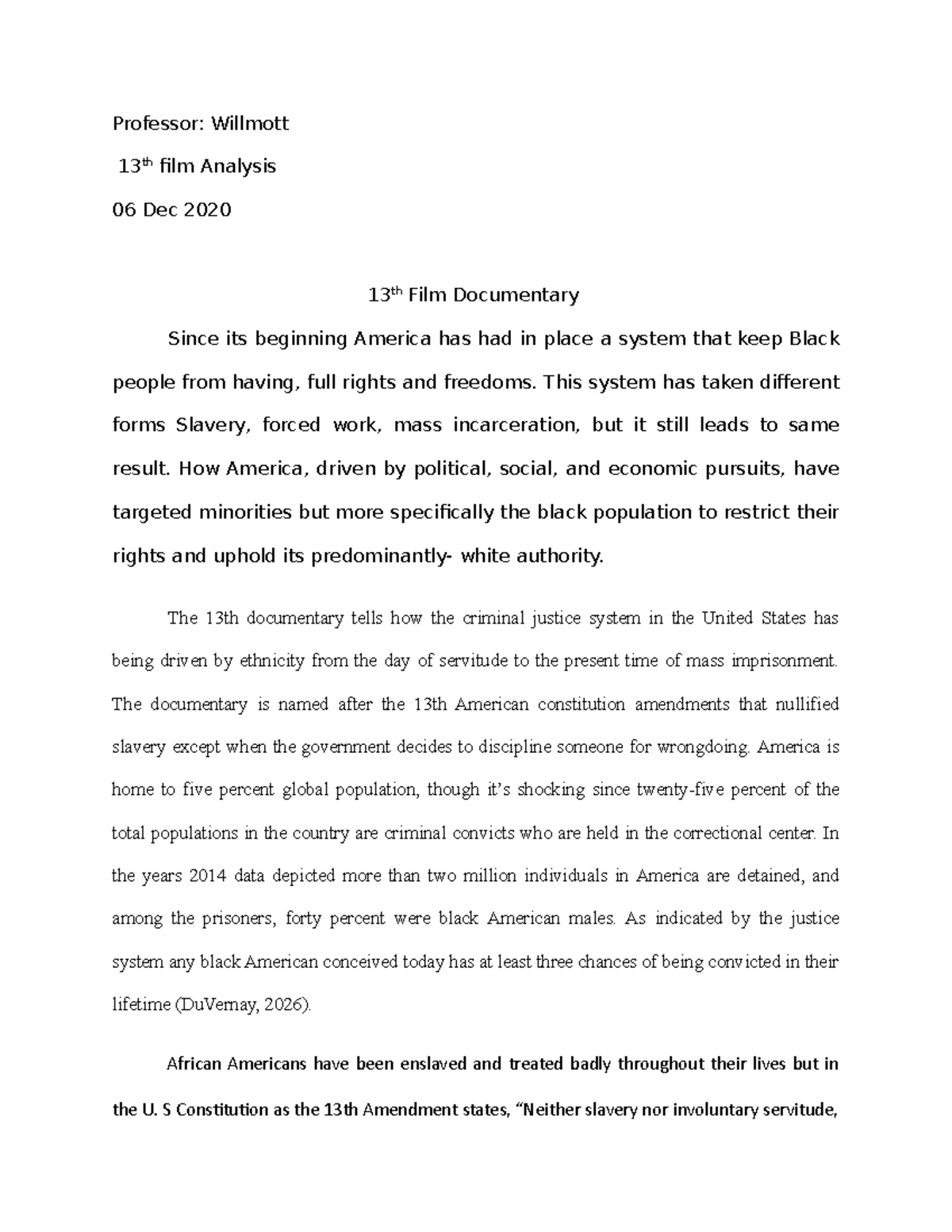 13th film new - Essay - Professor: Willmott 13 th film Analysis 06 Dec ...