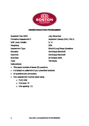 Academic Literacy Summative Assessment 2 - : 46HA2402936. Boston ...