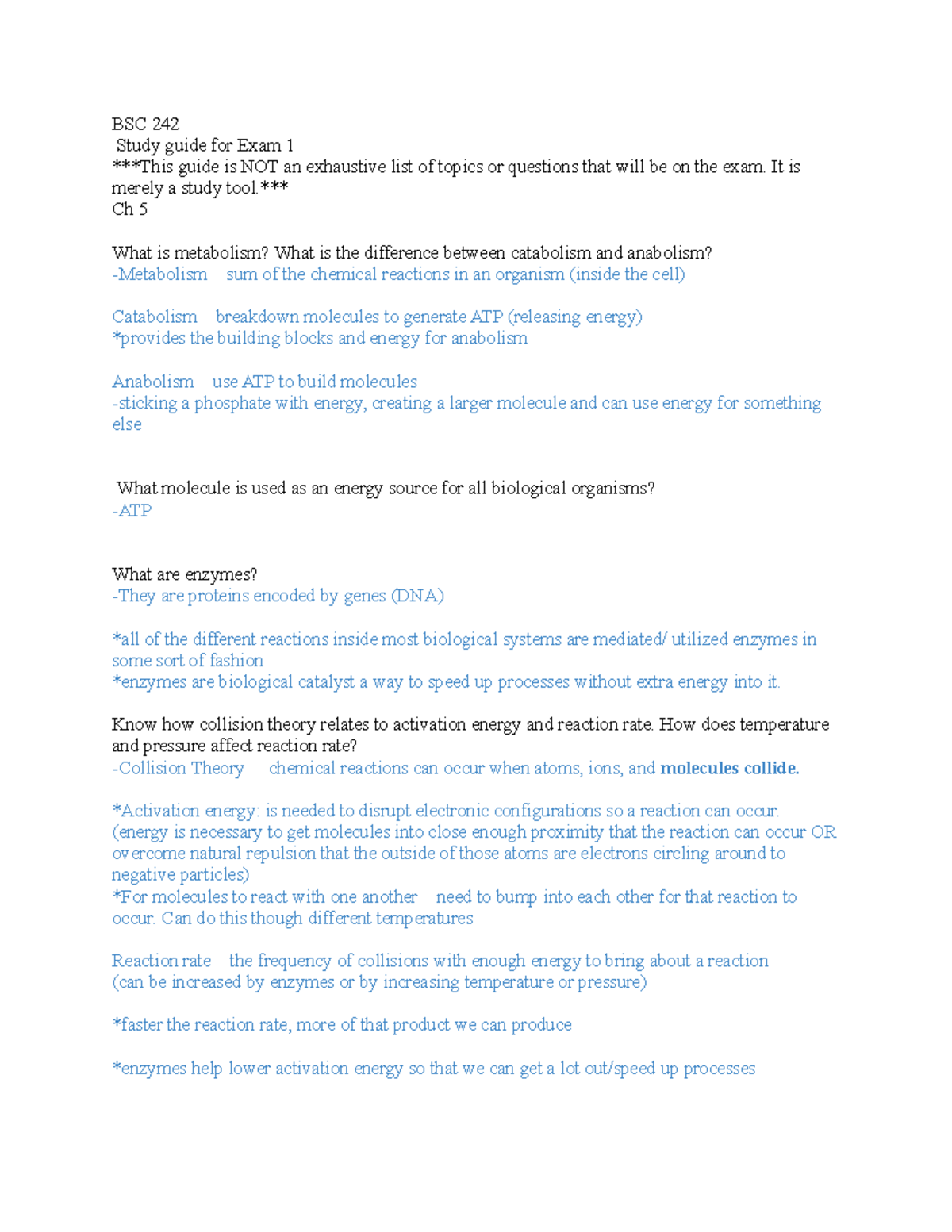 Micro Bio Chpt. 5 Study Guide - BSC 242 Study guide for Exam 1 This guide is NOT an exhaustive ...