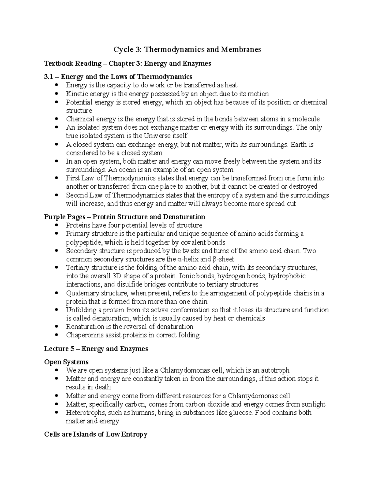 Cycle 3 - Cycle 3: Thermodynamics and Membranes Textbook Reading ...