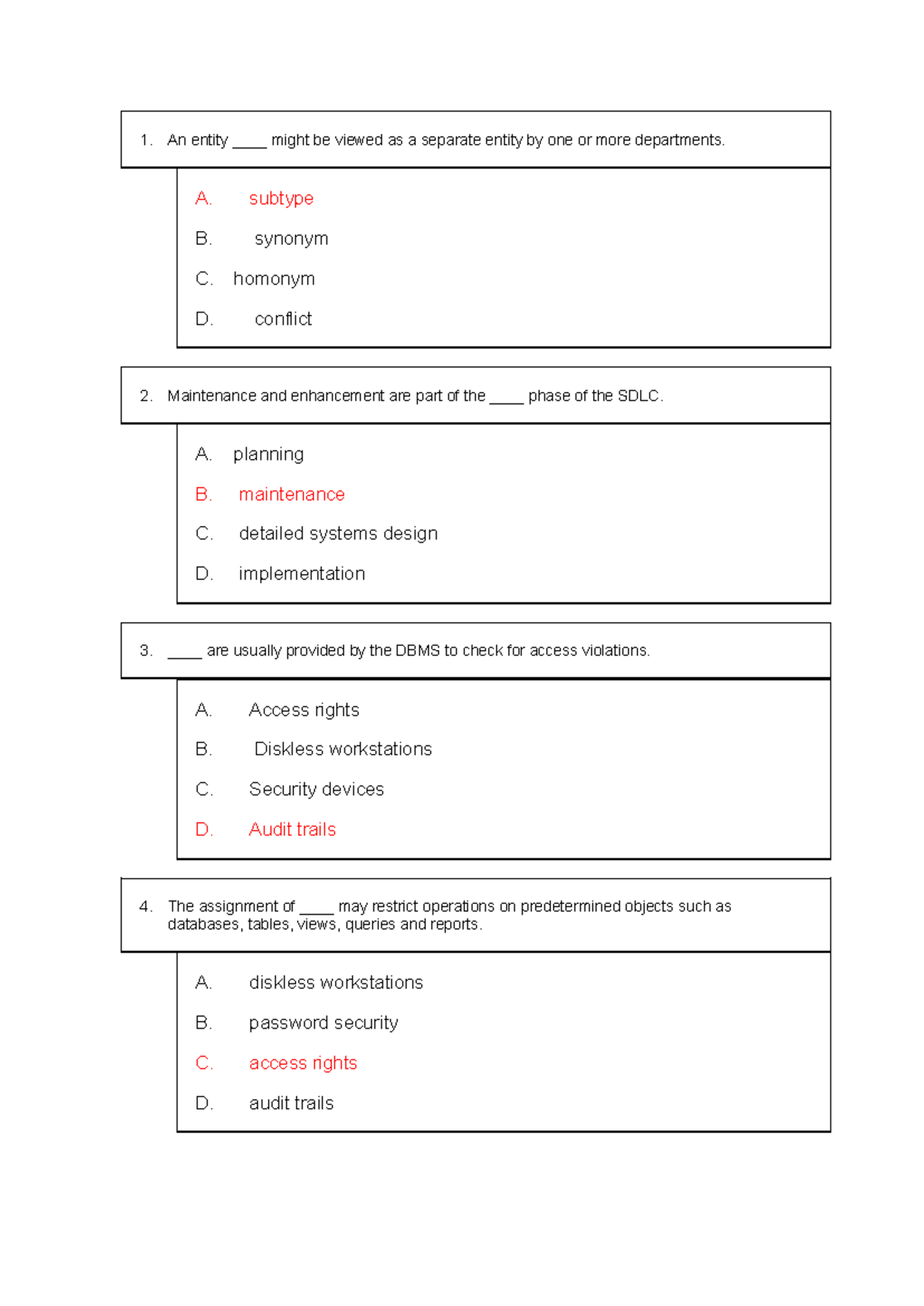 Database Design, Chapter 10 - 1. An entity ____ might be viewed as a ...