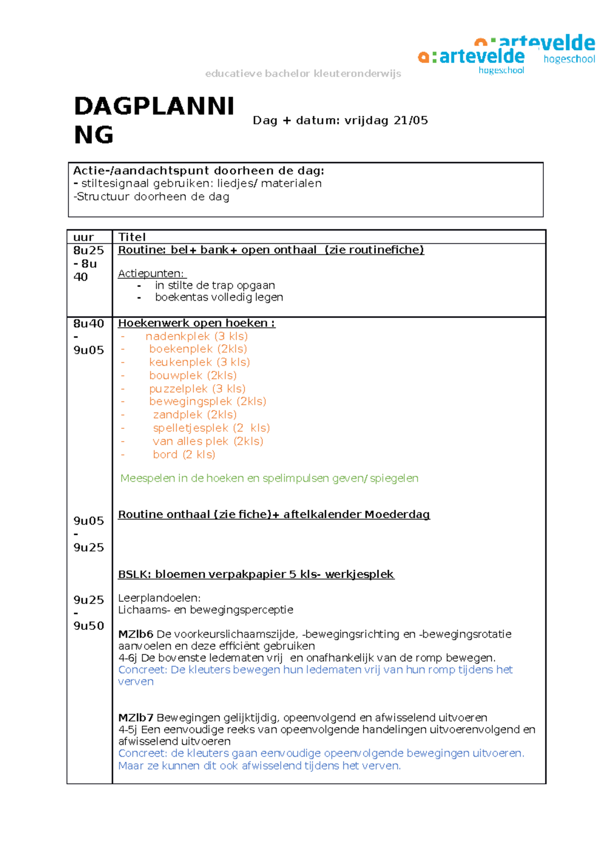 Dagplanning dag 5 - lente + speelleerkansen uitgeschreven - DAGPLANNI ...