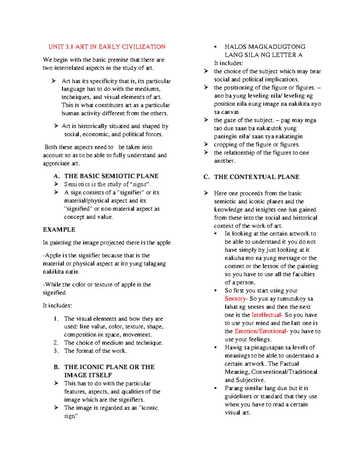 UNIT-3 - LECTURE NOTES IN ART APPRECIATION UNIT 3.1 ART IN EARLY ...