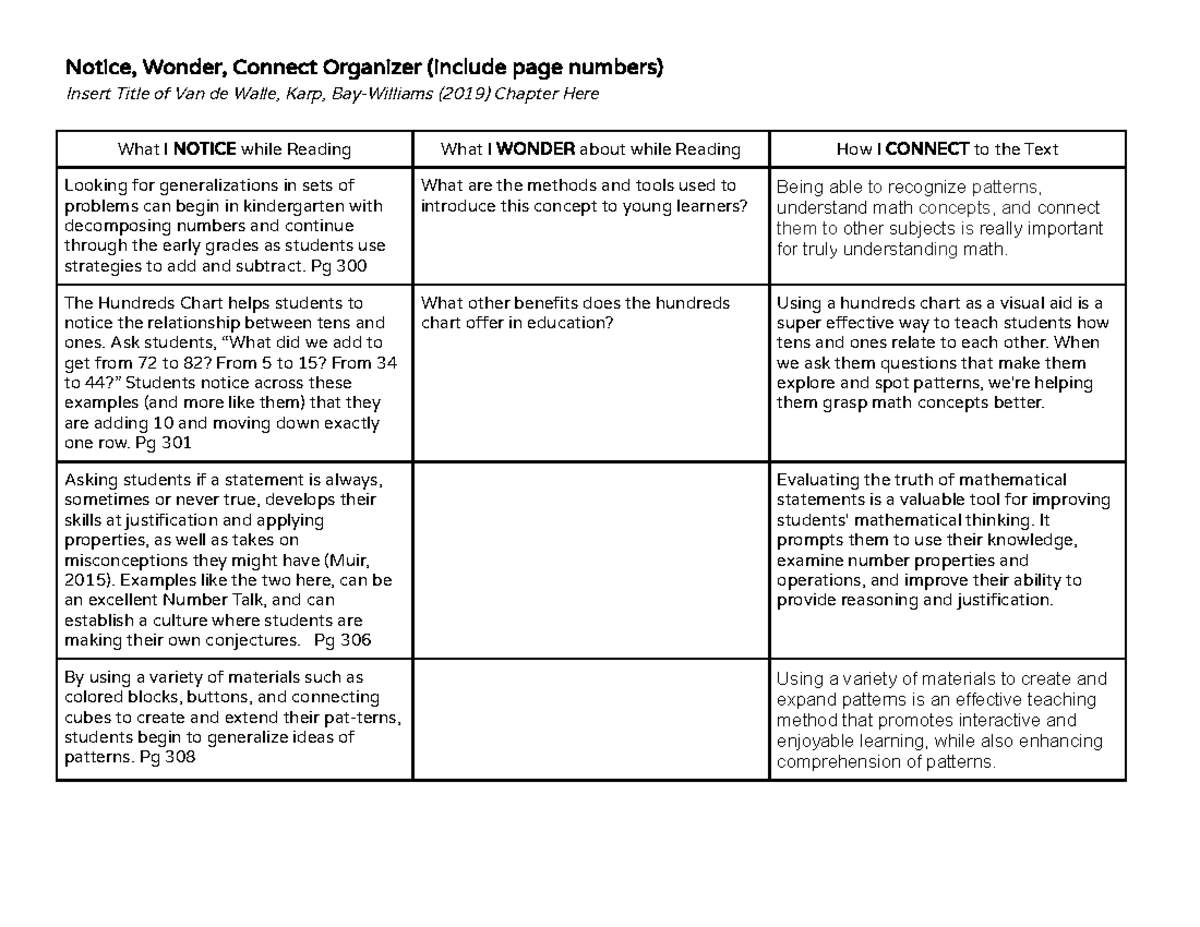 NWC chap 13 - NWC - Notice, Wonder, Connect Organizer (include page ...