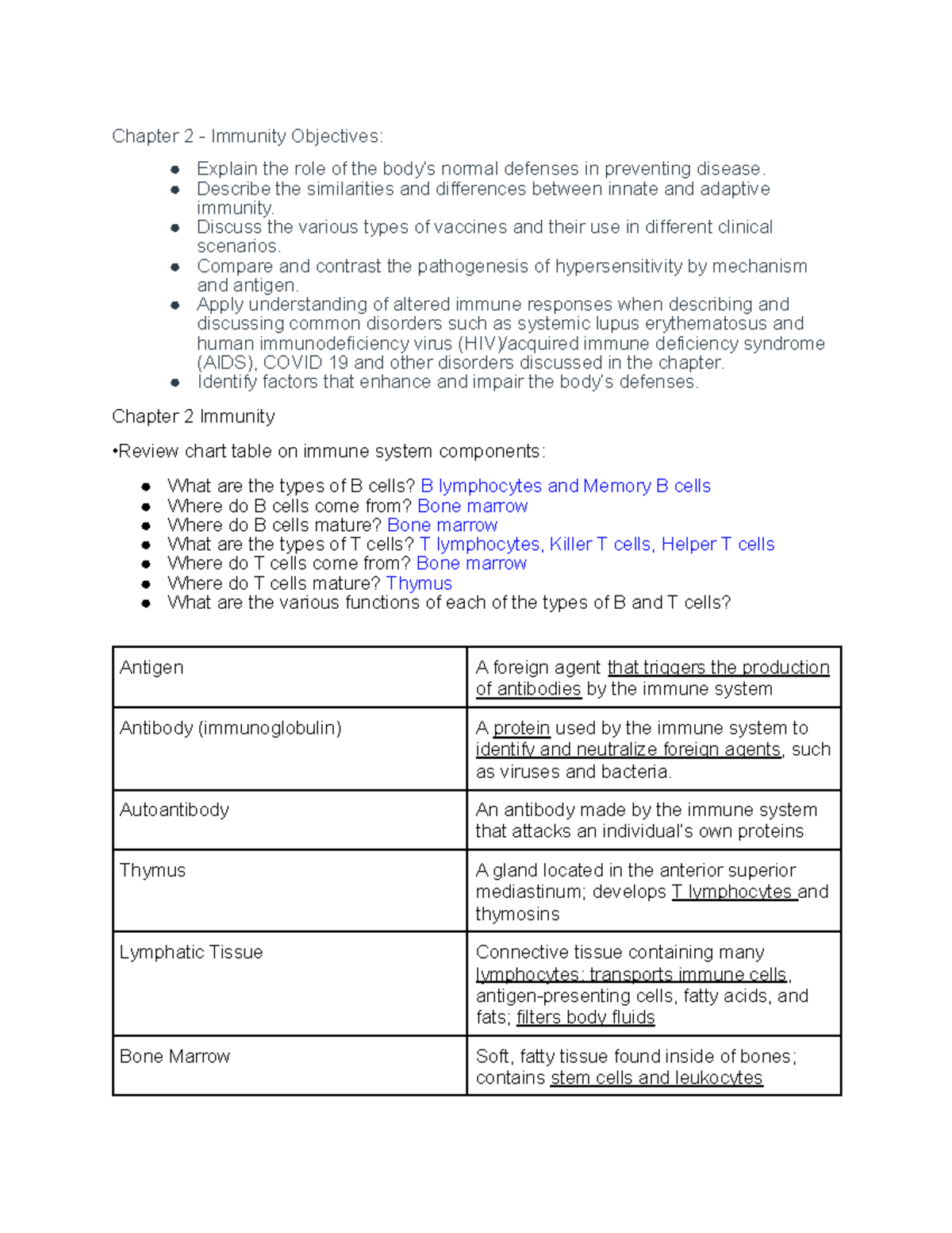 Chapter 2 Immunity - Chapter 2 - Immunity Objectives: Explain the role ...