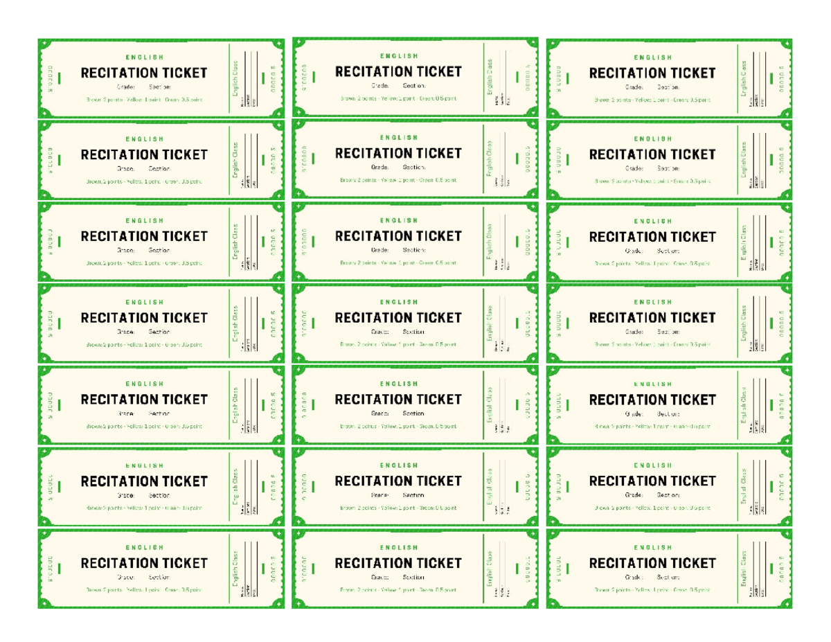 Recit chips - N/A - ENGLISH ENGLISH ENGLISH RECITATION TICKET Class 5 ...