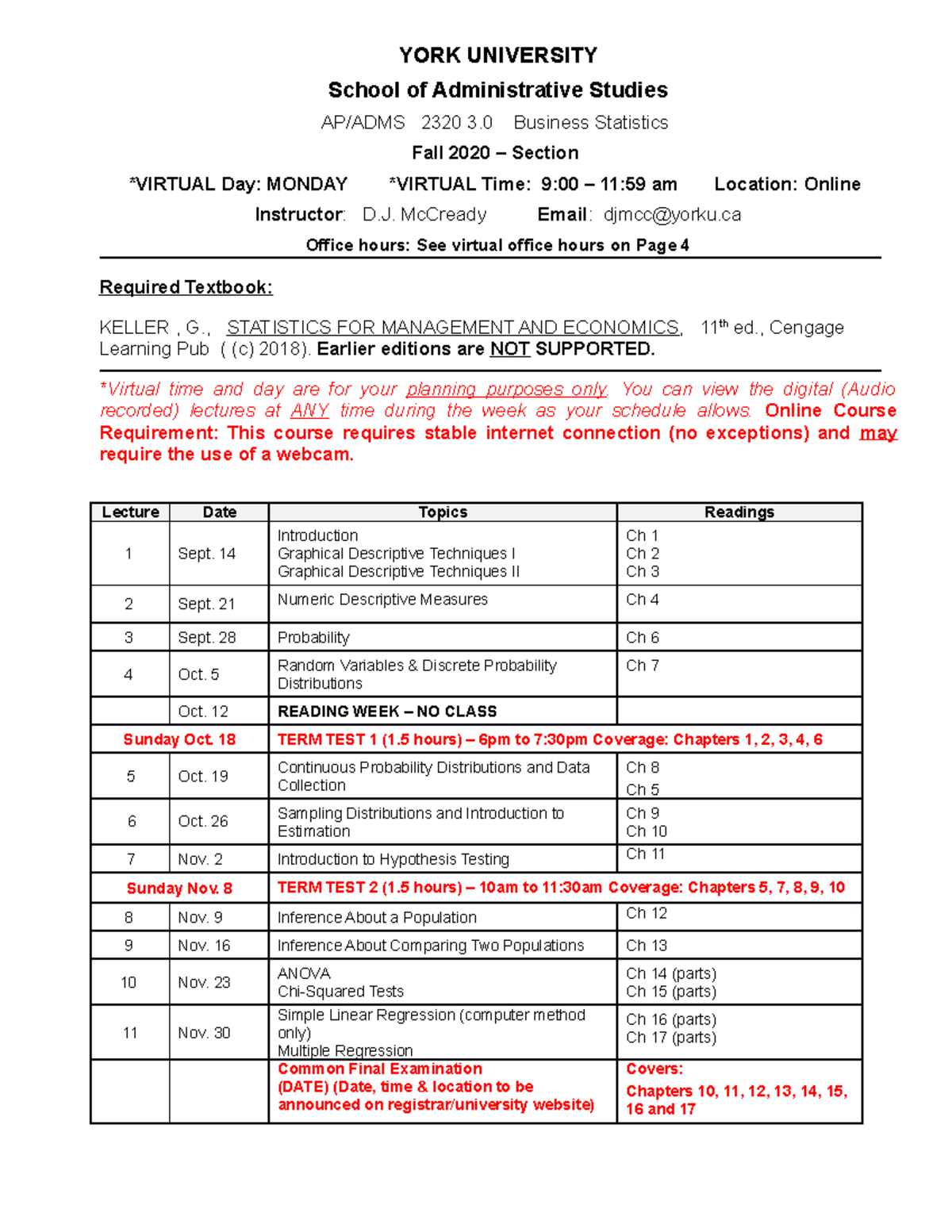 Adms 2320 outline - YORK UNIVERSITY School of Administrative Studies AP/ADMS 2320 3 Business ...