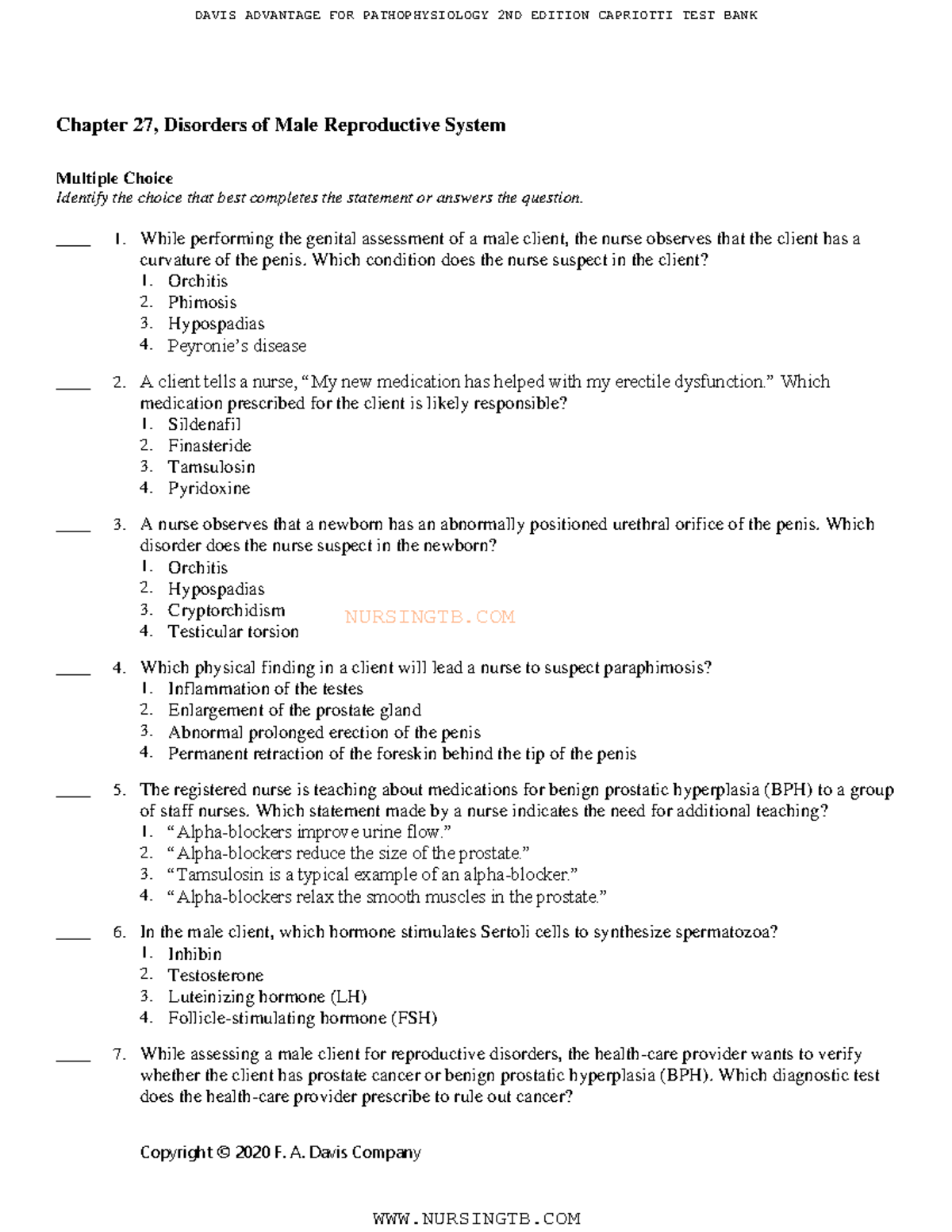 Ch27 - Practice Questions - NURSINGTB. COM Copyright © 2020 F. A. Davis ...