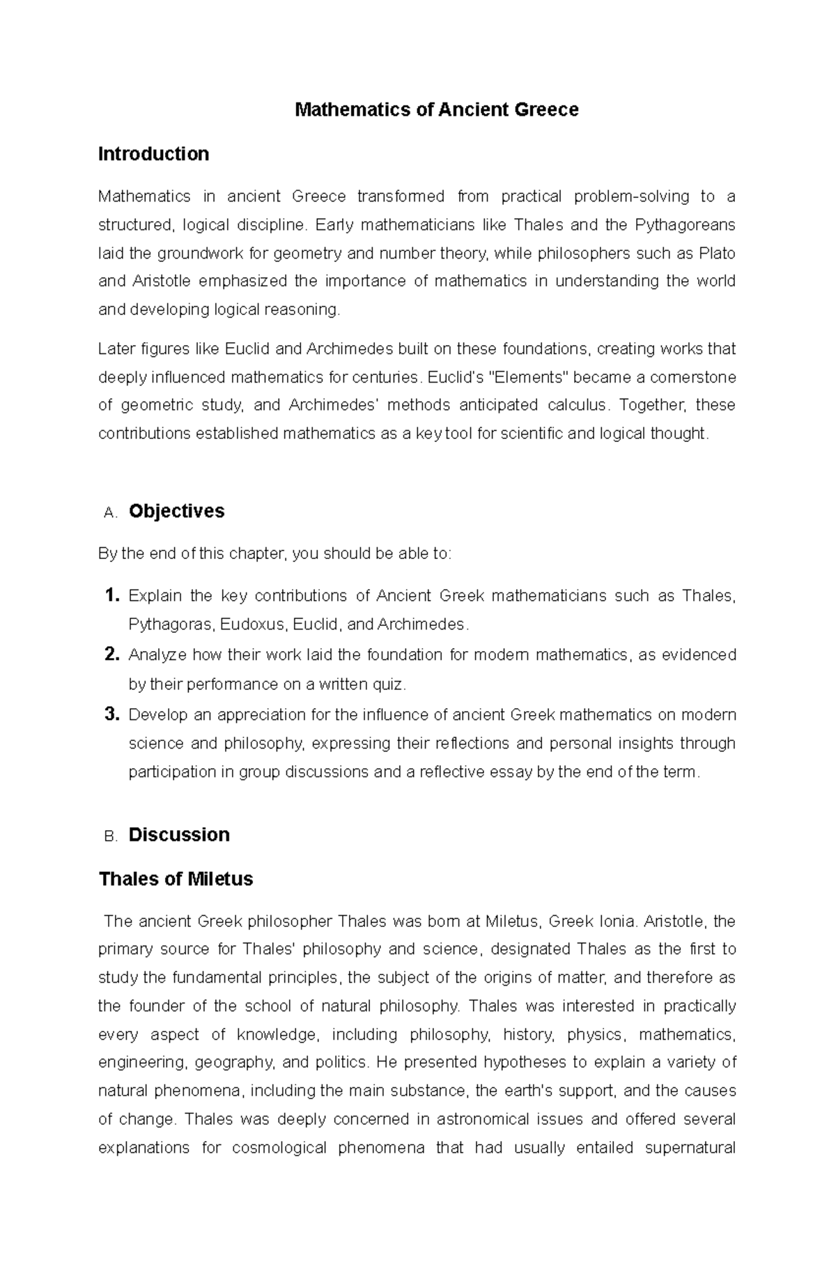 Mathematics of Ancient Greece - Mathematics of Ancient Greece ...