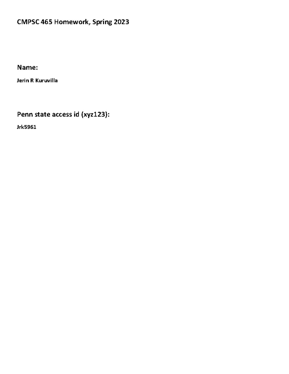465 Hw 2 Homework Cmpsc 465 Homework Spring 2023 Name Jerin R