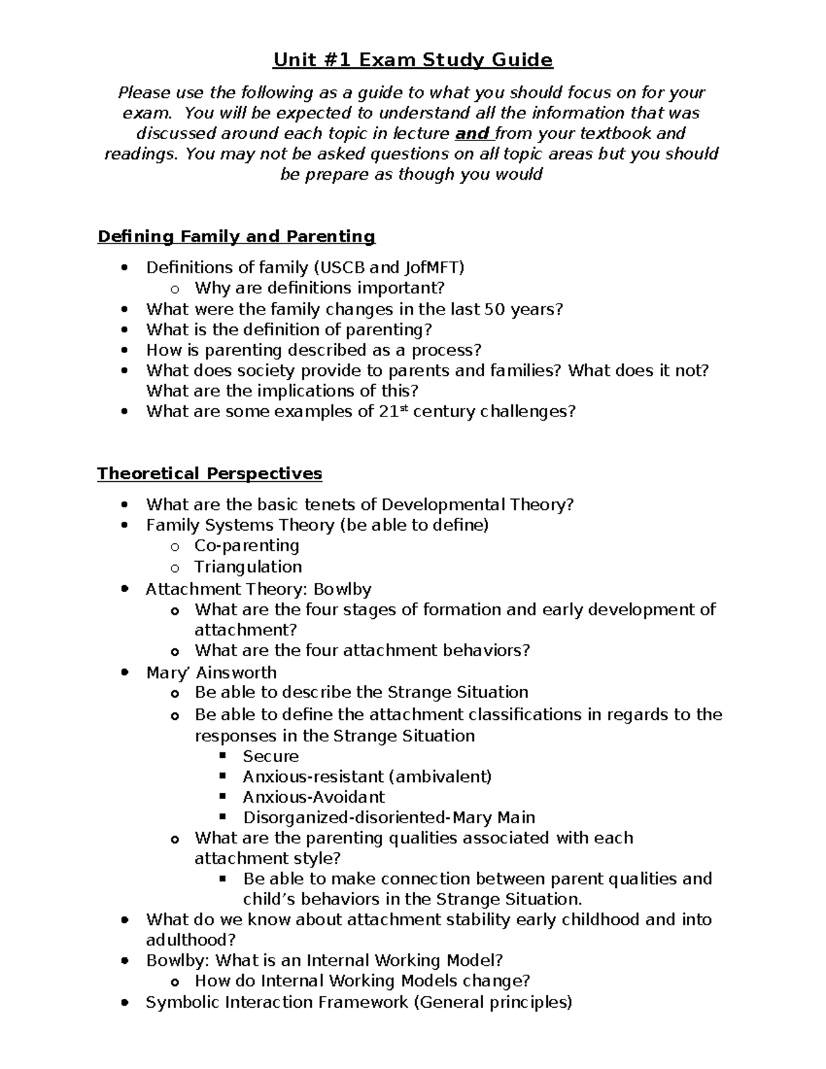 Unit # 1 Exam Study Guide FA23 - Unit #1 Exam Study Guide Please use ...