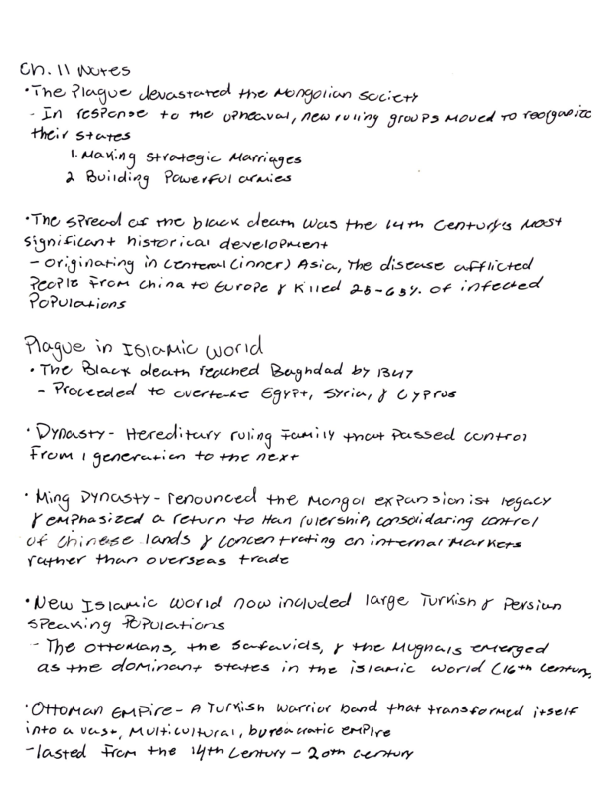 Ch. 11 notes - Covers the plague in the Islamic world, the renascence ...