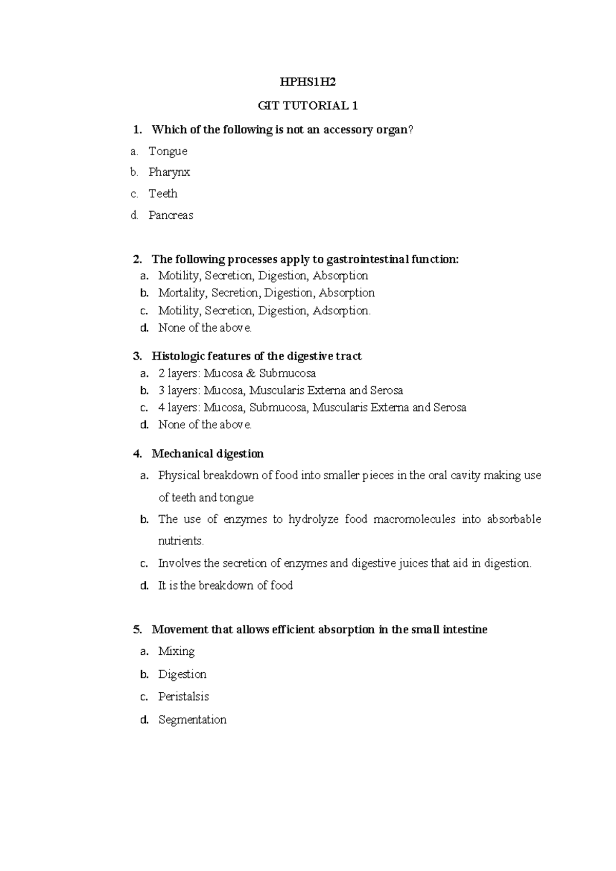 Hphs1h2 Git Tutorial 1 Hphs1h Git Tutorial 1 Which Of The Following Is Not An Accessory Organ