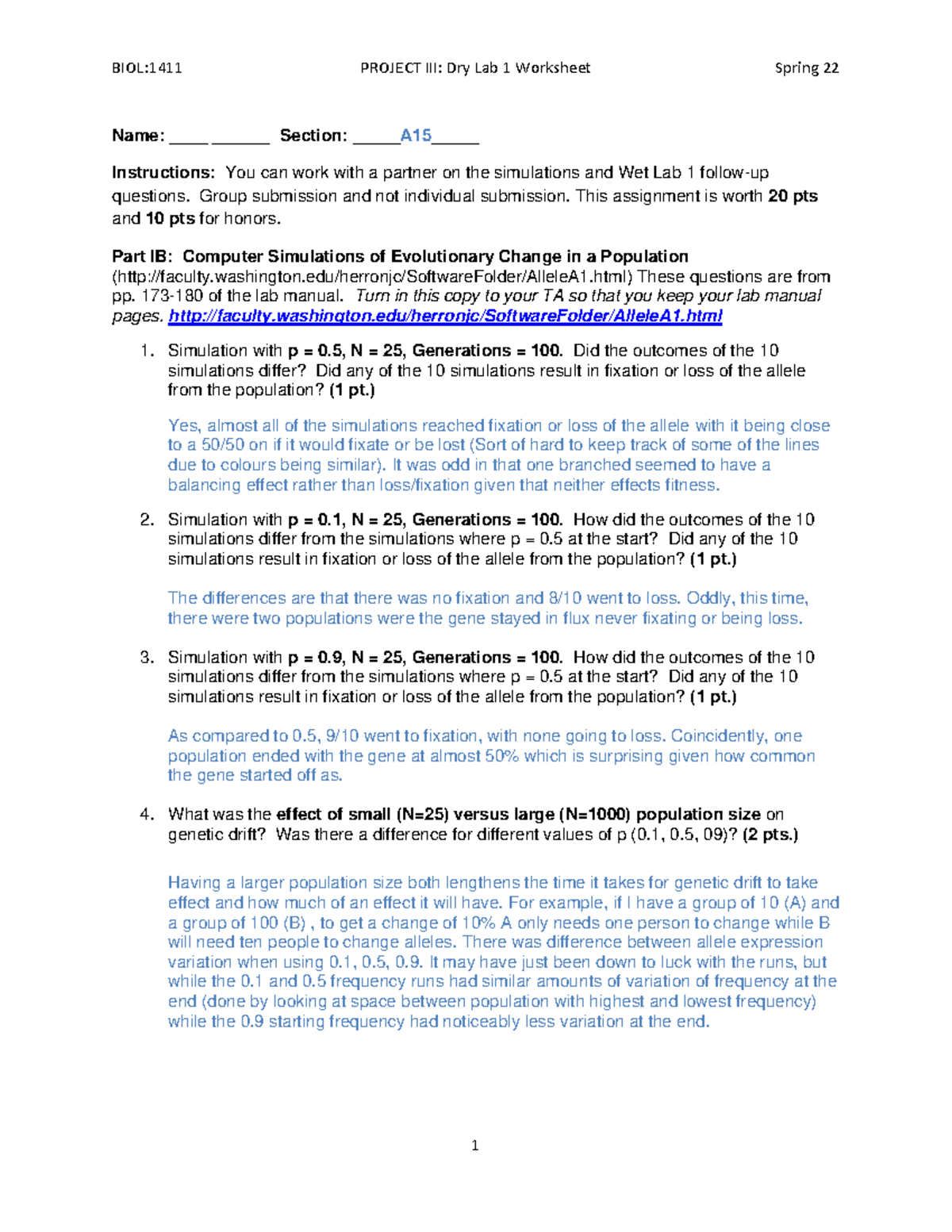 BIOL A15 Worksheet 5 - Name: ____ ______ Section: A15 Instructions: You can work with a partner ...