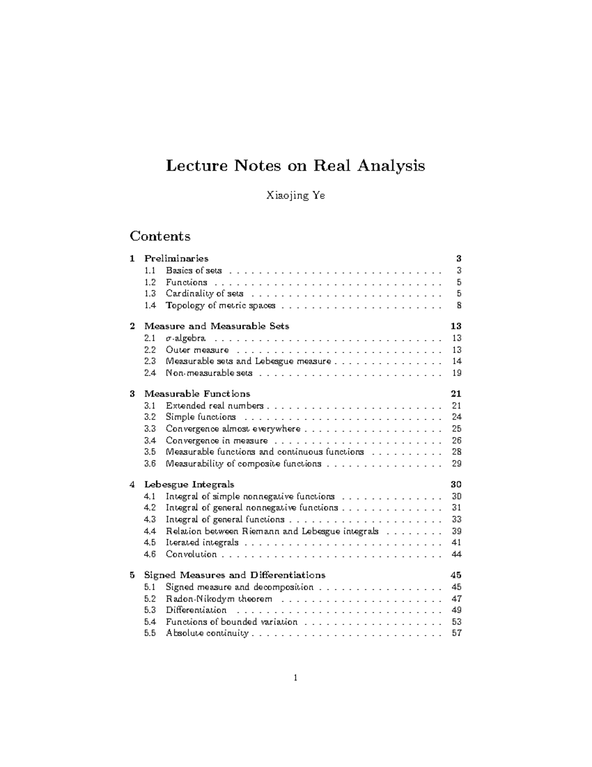 Ra notes - Imp - Lecture Notes on Real Analysis Xiaojing Ye 1 ...