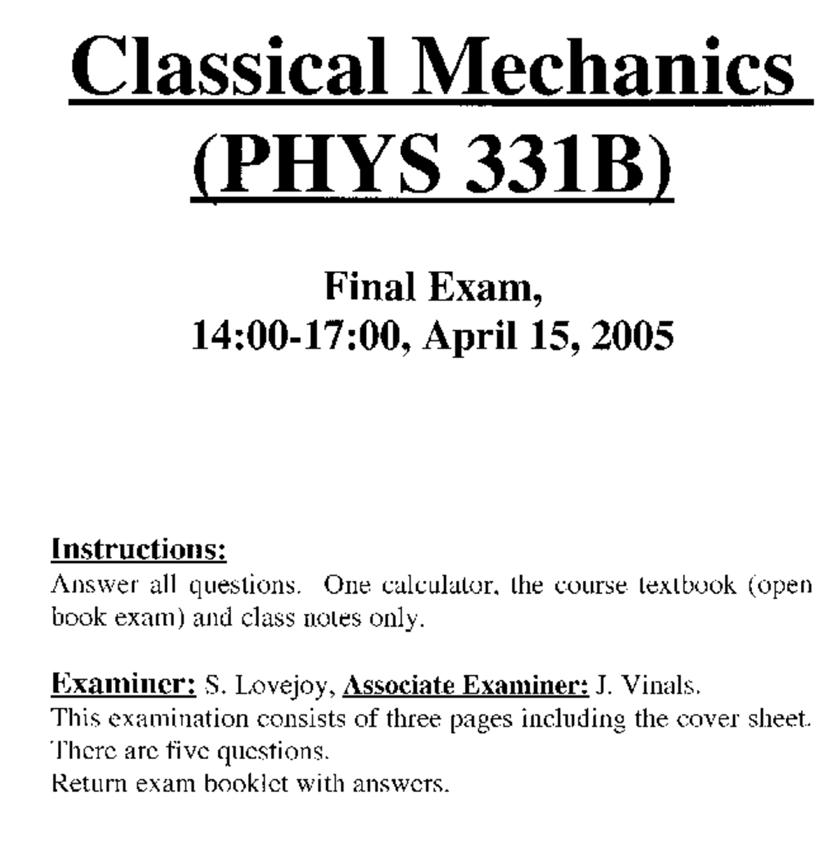 Exam April 2005, questions - Phys 331 - Studocu