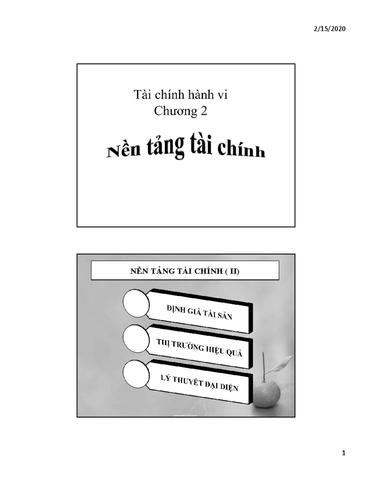 Chuong 2 - FFFF - ####### NỀN TẢNG TÀI CHÍNH ( II) ĐỊNH GIÁ TÀI SẢN Các tài sản cá thể: - Tỷ ...