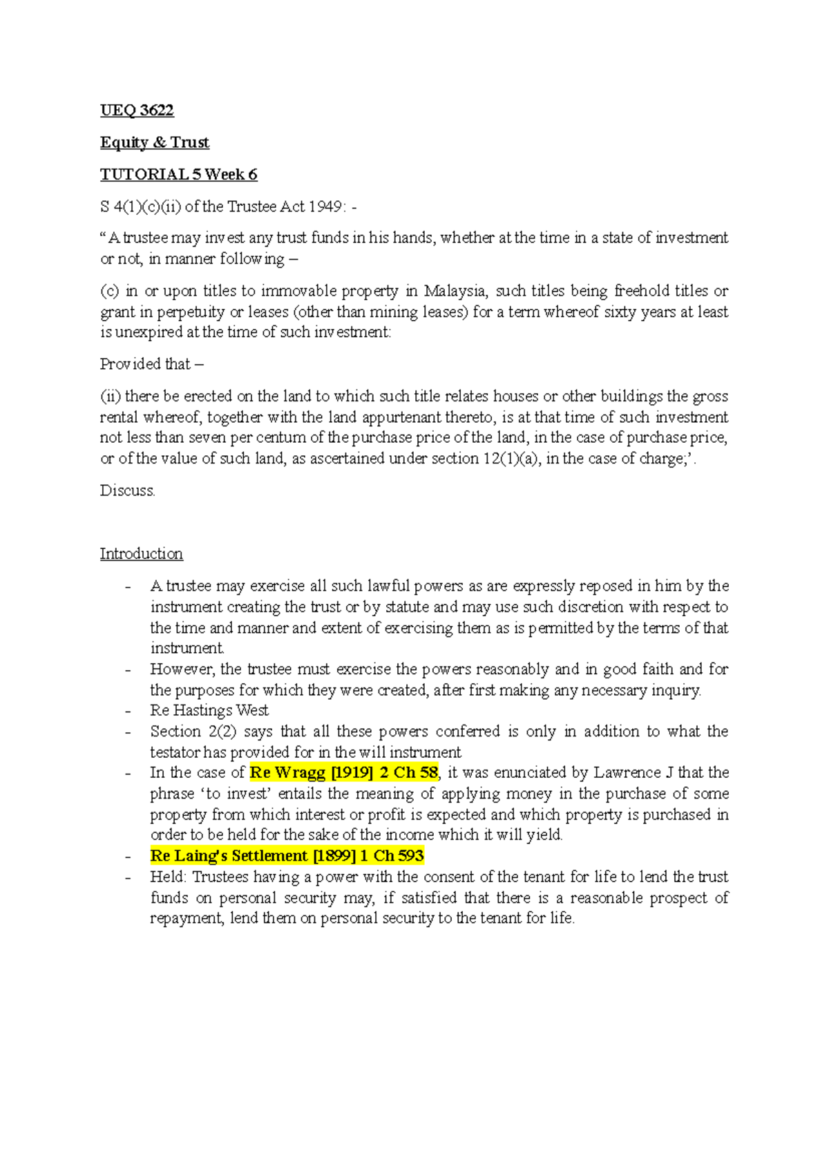 Tutorial 5 - good - UEQ 3622 Equity & Trust TUTORIAL 5 Week 6 S 4(1)(c ...