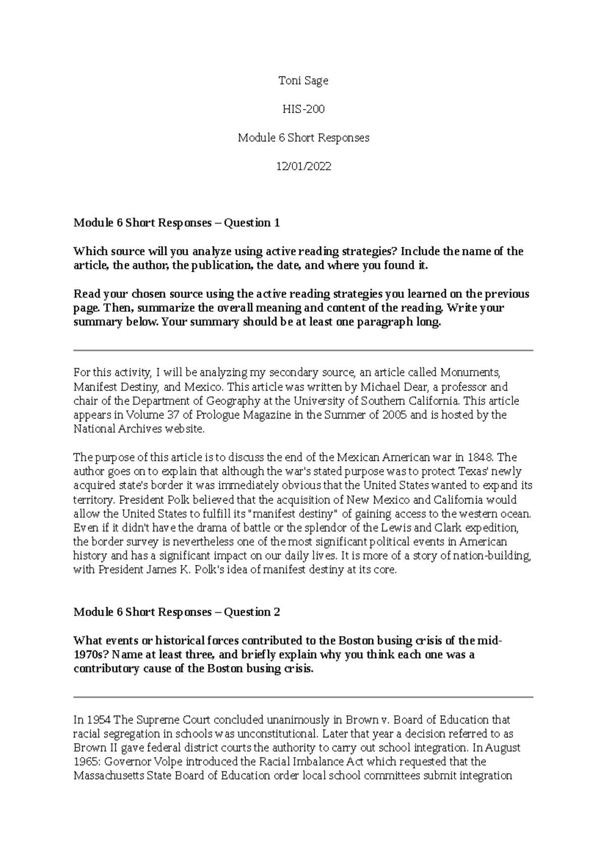 Module 6Short Responses - Toni Sage HIS- Module 6 Short Responses 12/01/ Module 6 Short ...