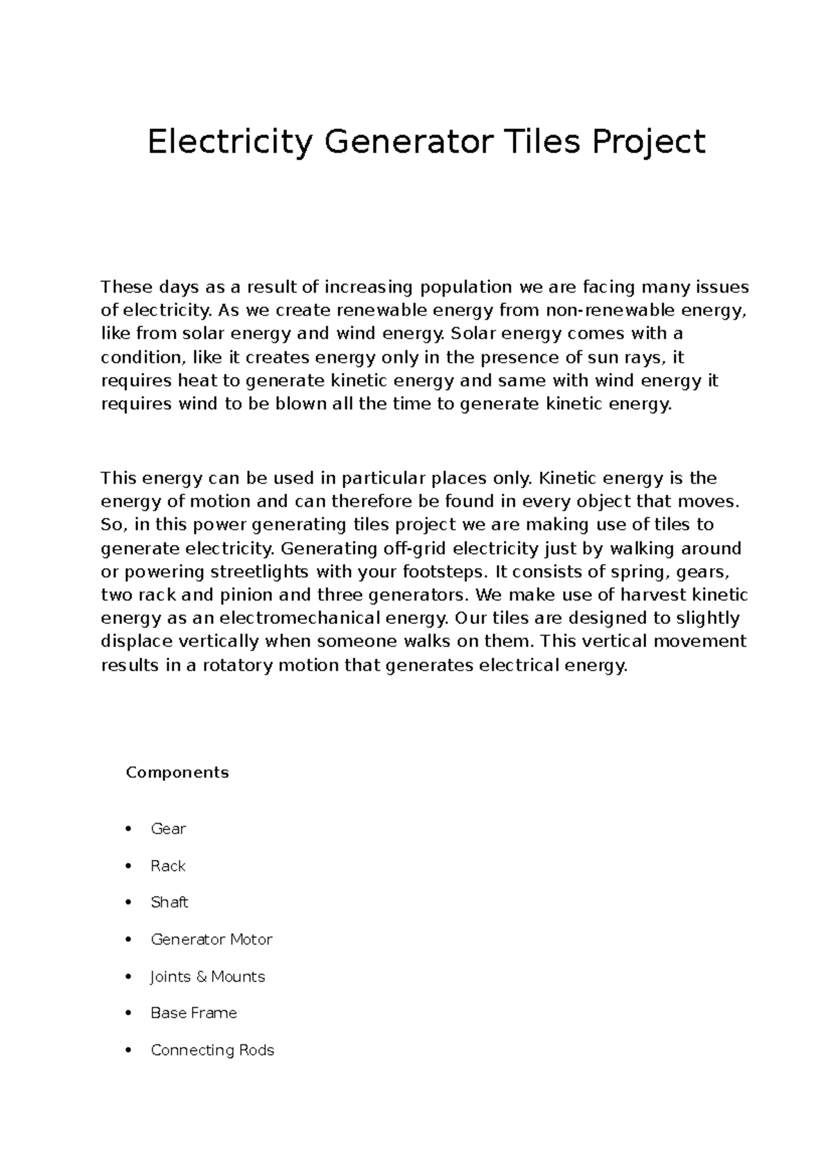 MEC112 - Electricity Generator Tiles Project These days as a result of ...