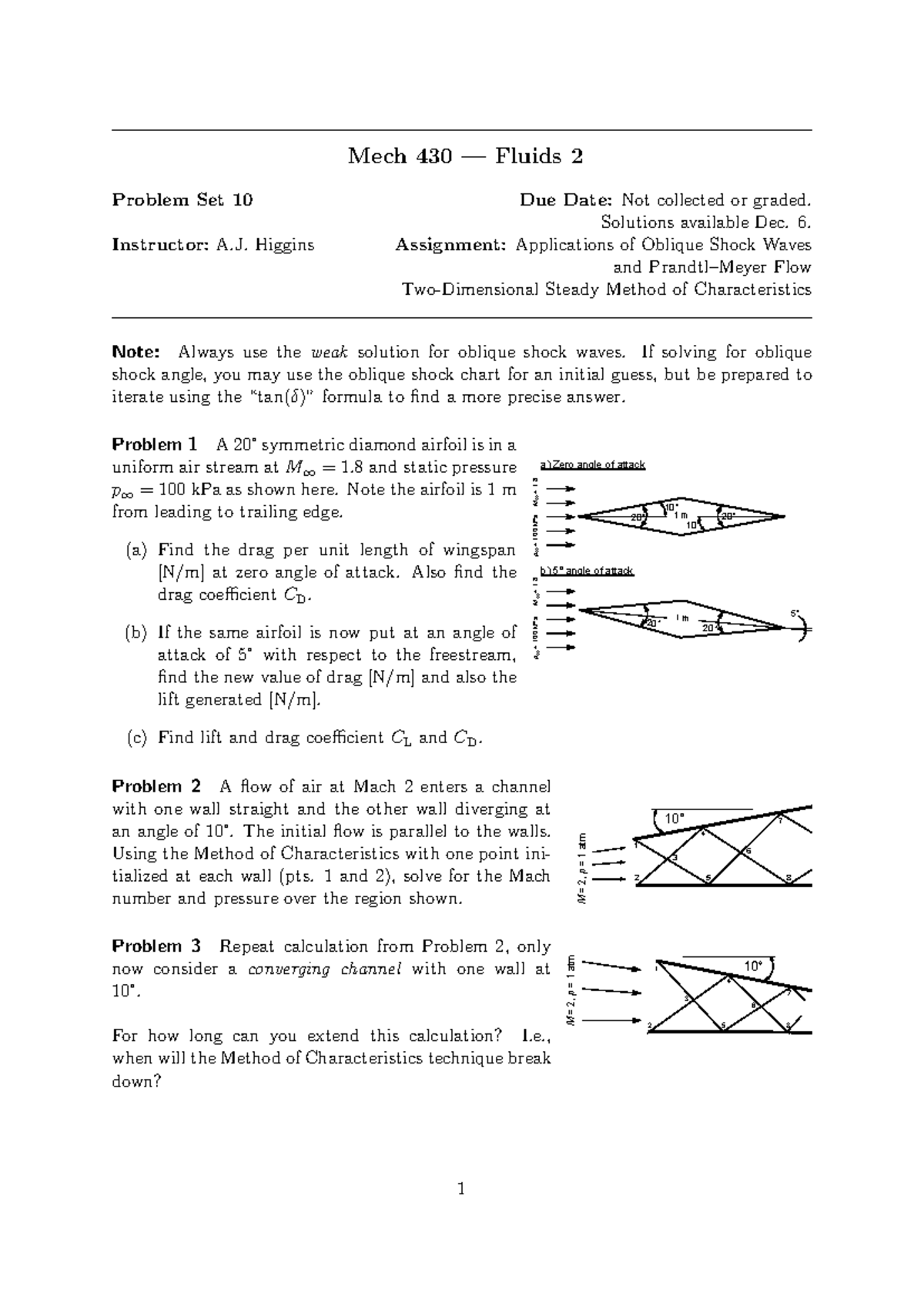 Mech 430 Problem Set 10 Fall 2023 - Mech 430 — Fluids 2 Problem Set 10 Due Date: Not collected ...