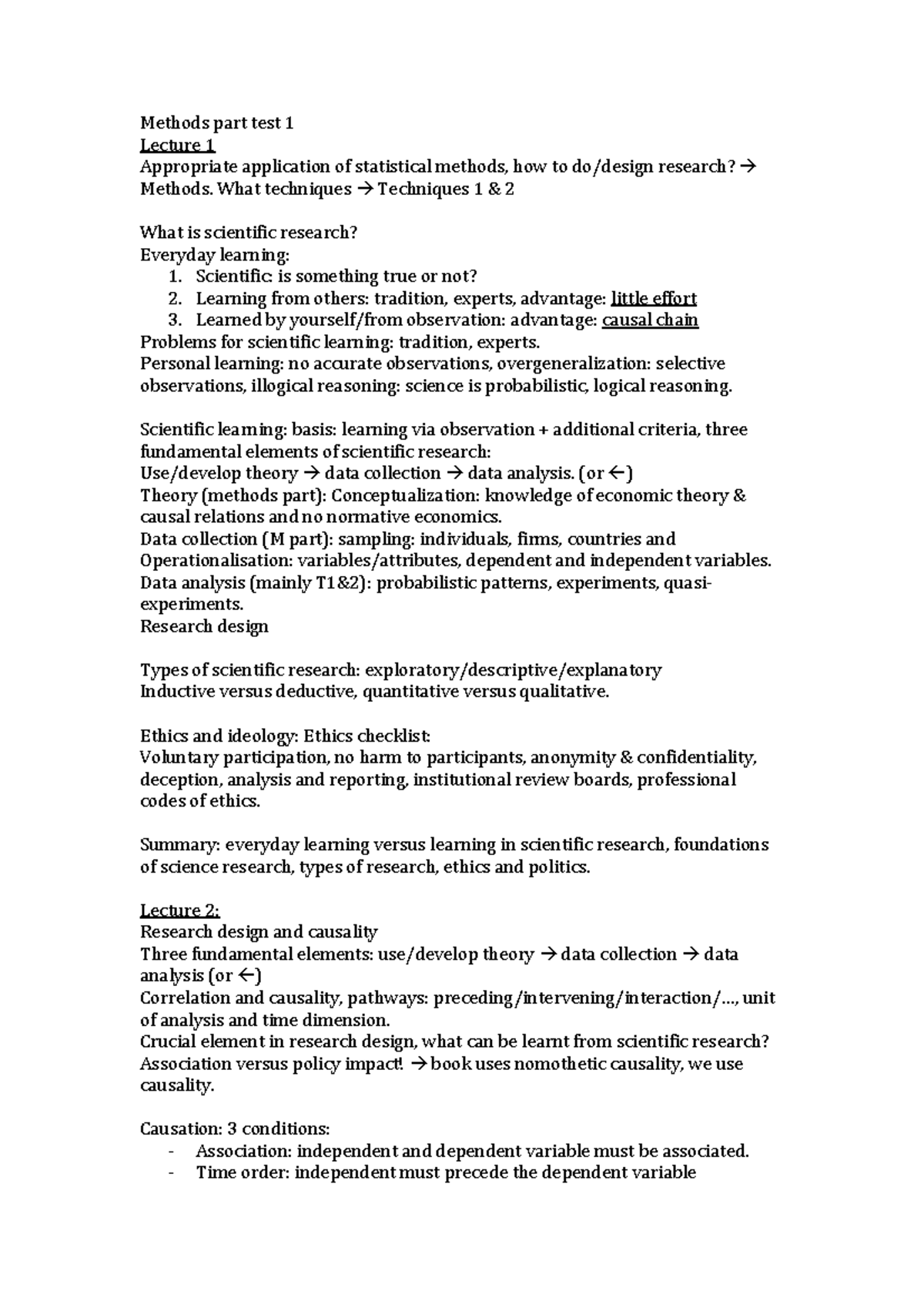 Notes Methods & Techniques, Lecture 1-4, summary and questions ...