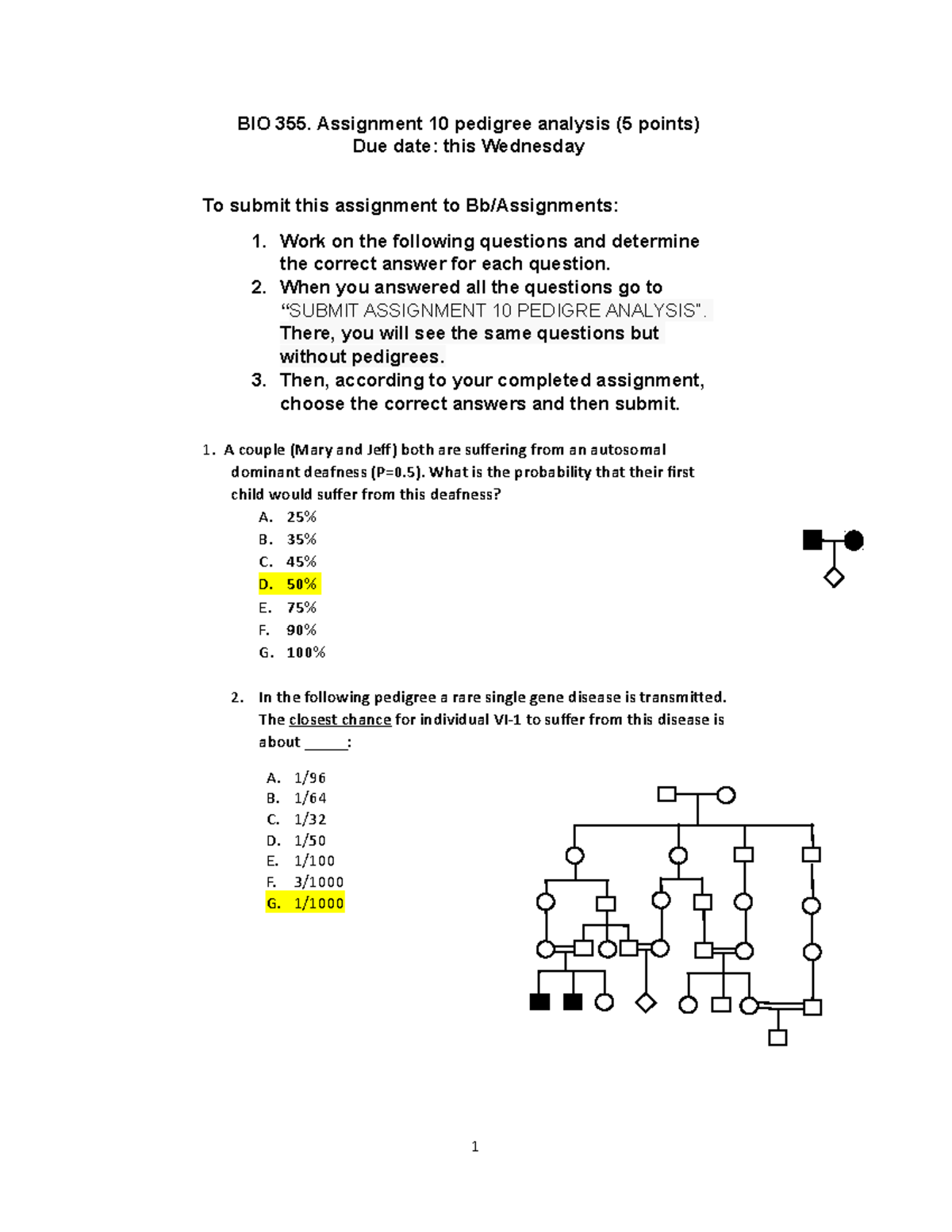 Genetics Assignment 10 - BIO 355. Assignment 10 pedigree analysis (5 ...