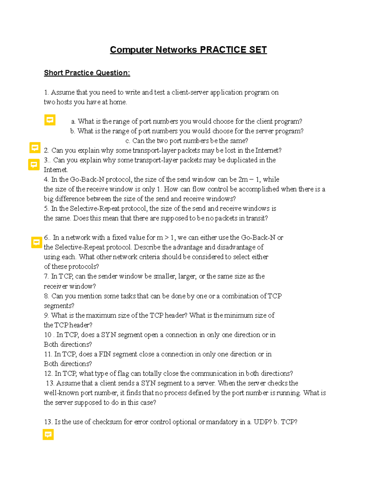 Computer Networks Practice Set Computer Networks Practice Set Short Practice Question Assume 