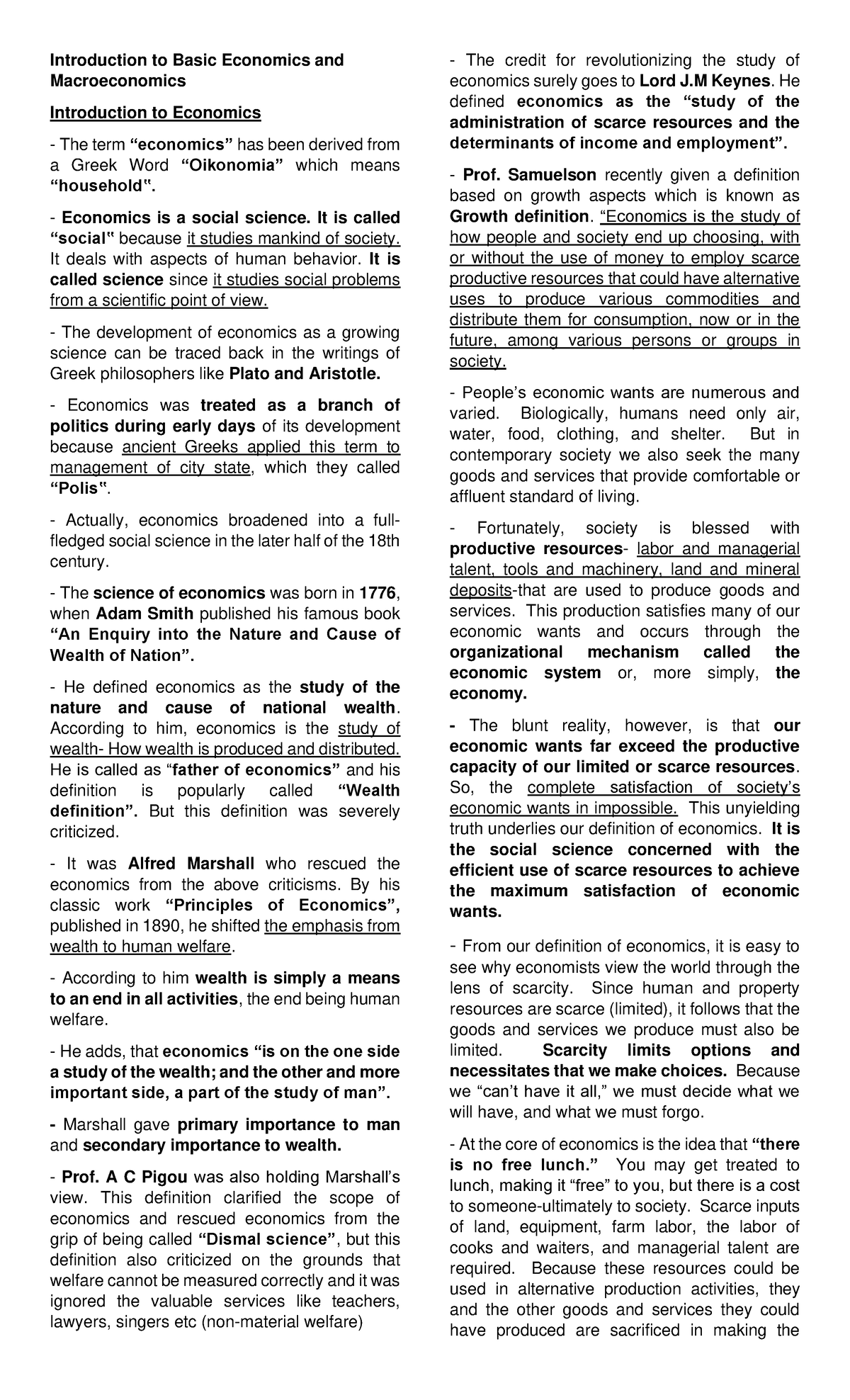 Econdev Midterms Reviewer - Introduction to Basic Economics and ...