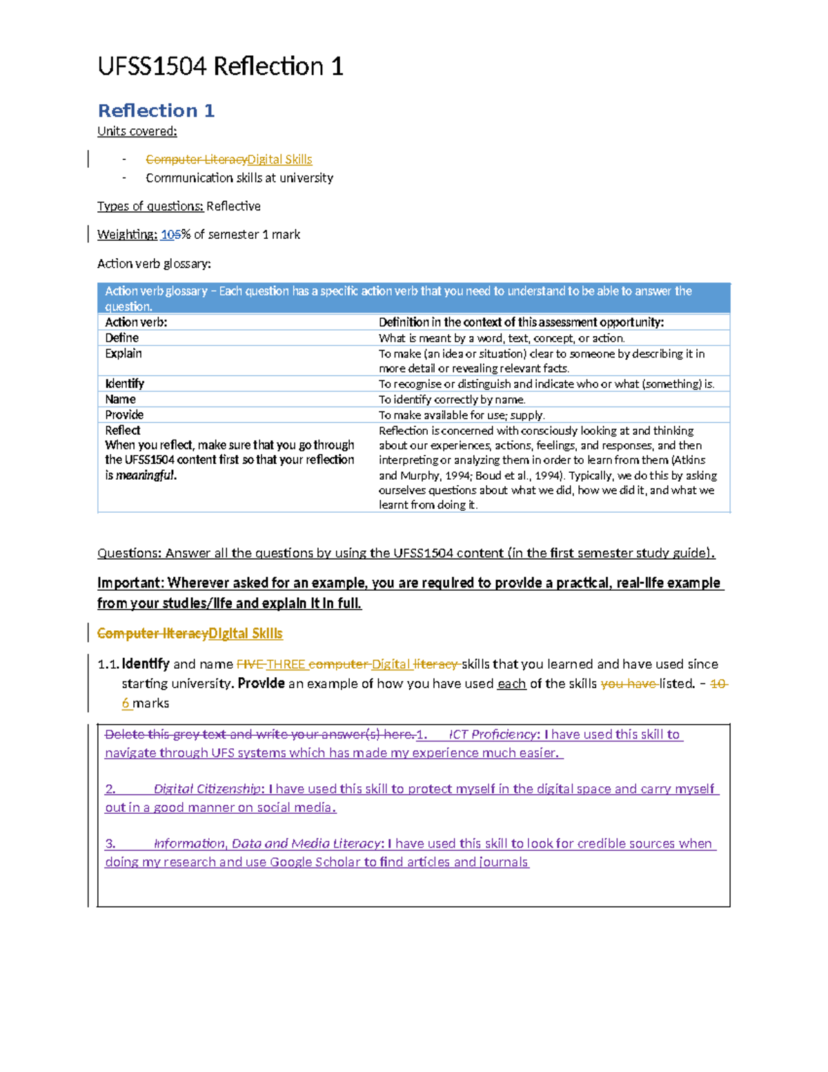 Reflection 1 worksheet 2024 Final - Reflection 1 Units covered ...