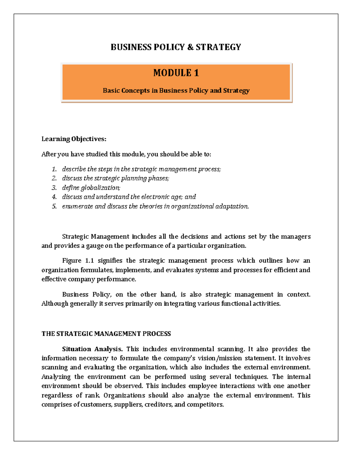 Module 1 Basic Concepts in Business Policy and Strategy-1 - BUSINESS ...