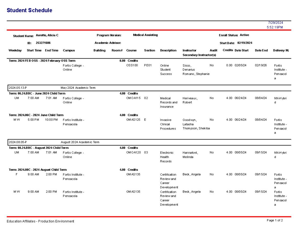 My Schedule Report - n/a - Student Schedule 7/29/ 5:52:19PM Student ...
