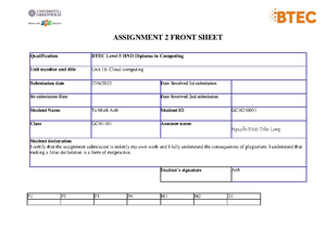 522 Assignment 1 frontsheet (Sep 2021) - ASSIGNMENT 1 FRONT SHEET Qualification BTEC Level 5 HND ...